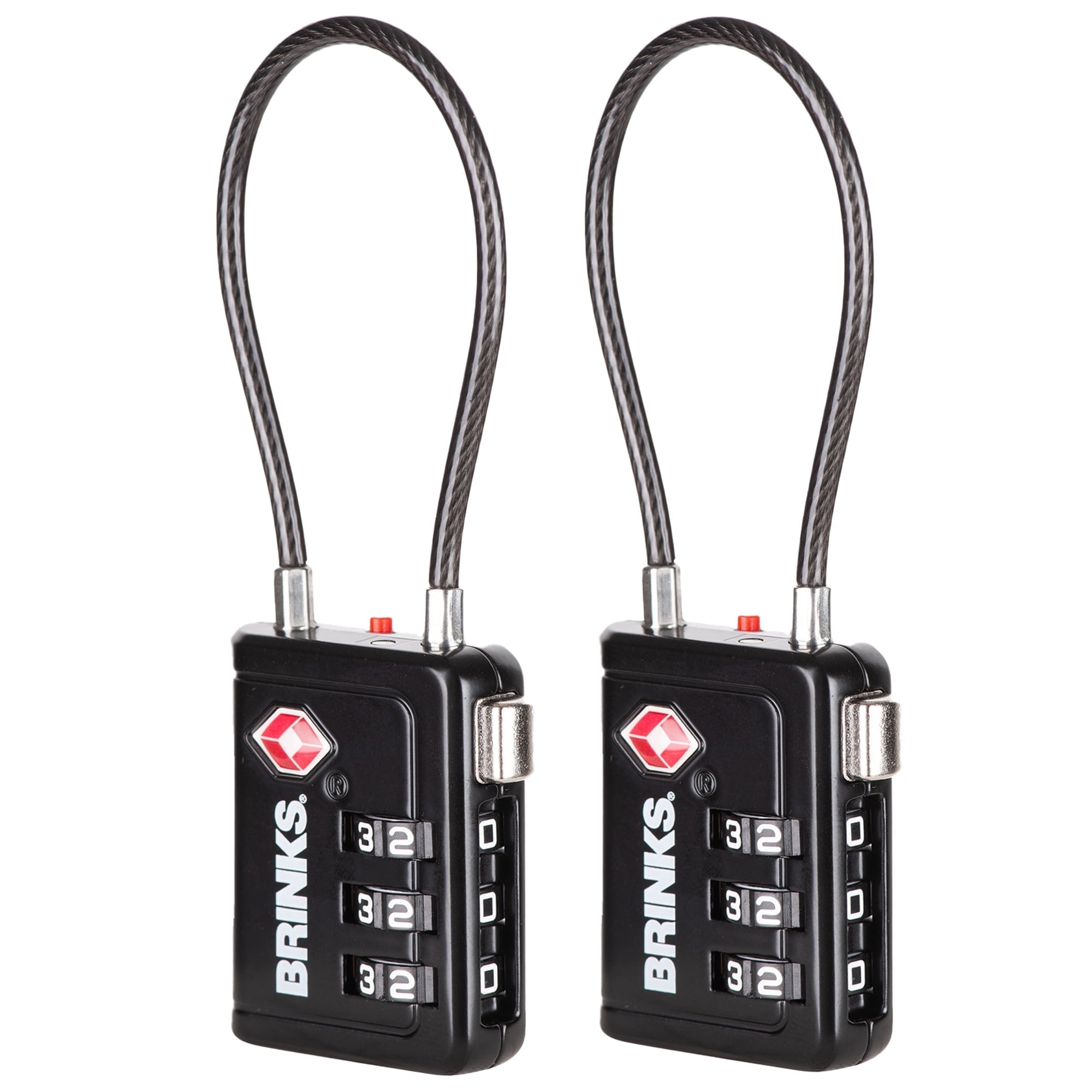 Brinks 34mm Black TSA Indicator Lock with a Long Cable Shackle, 2 pack ...
