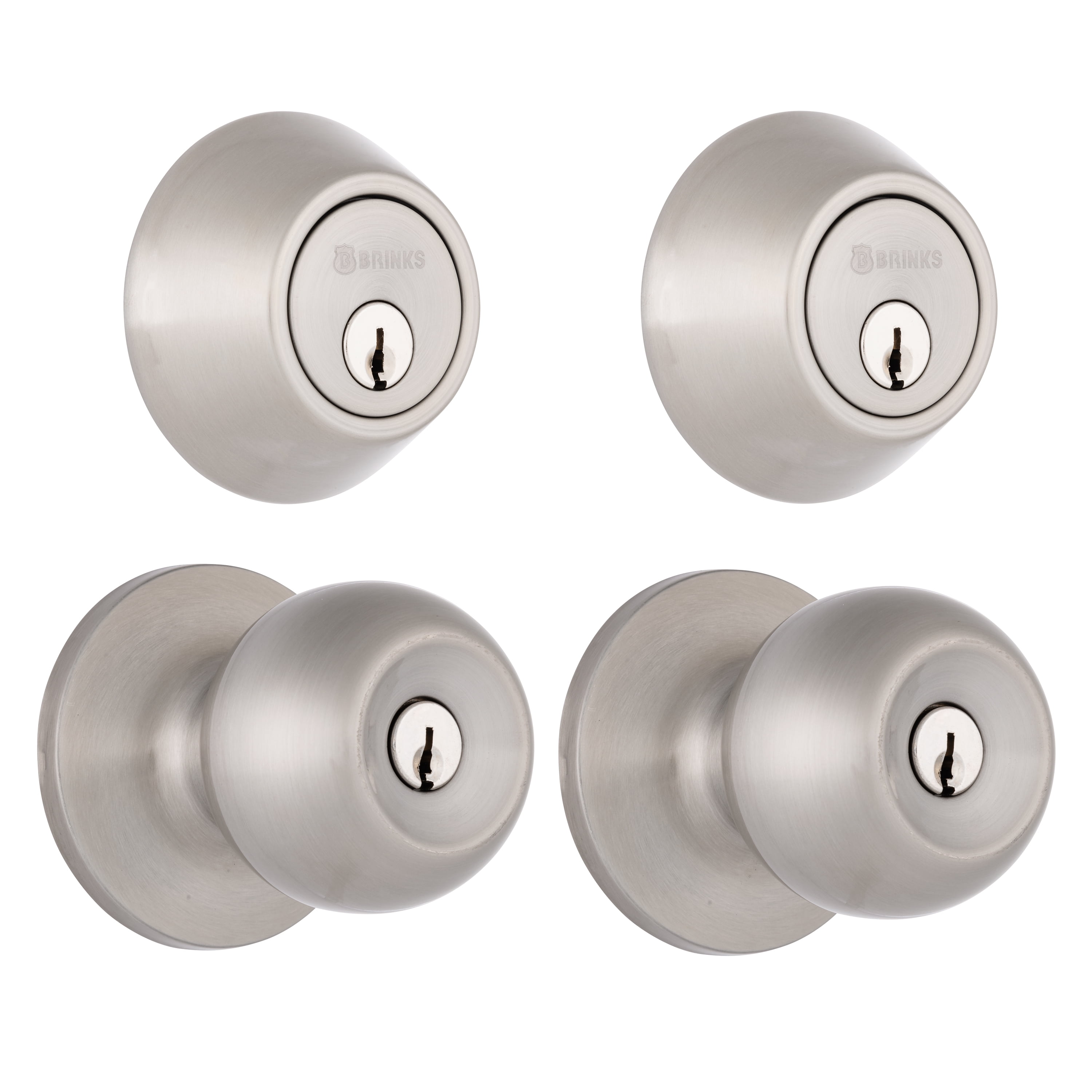 Brinks, Keyed Door Knob & Deadbolt Set, Satin Nickel Finish, 2-Pack ...
