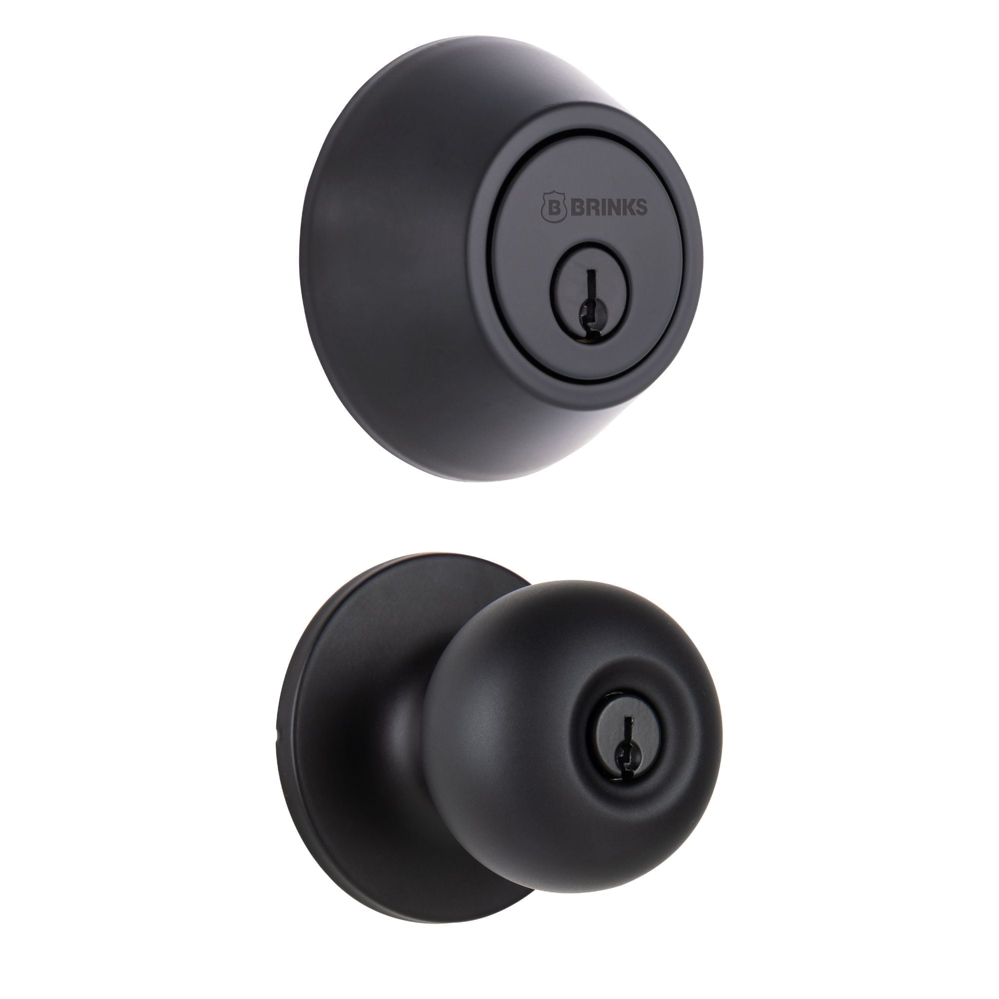 Brinks Matte Black Transitional Keyed Entry Doorknob & Deadbolt Combo ...