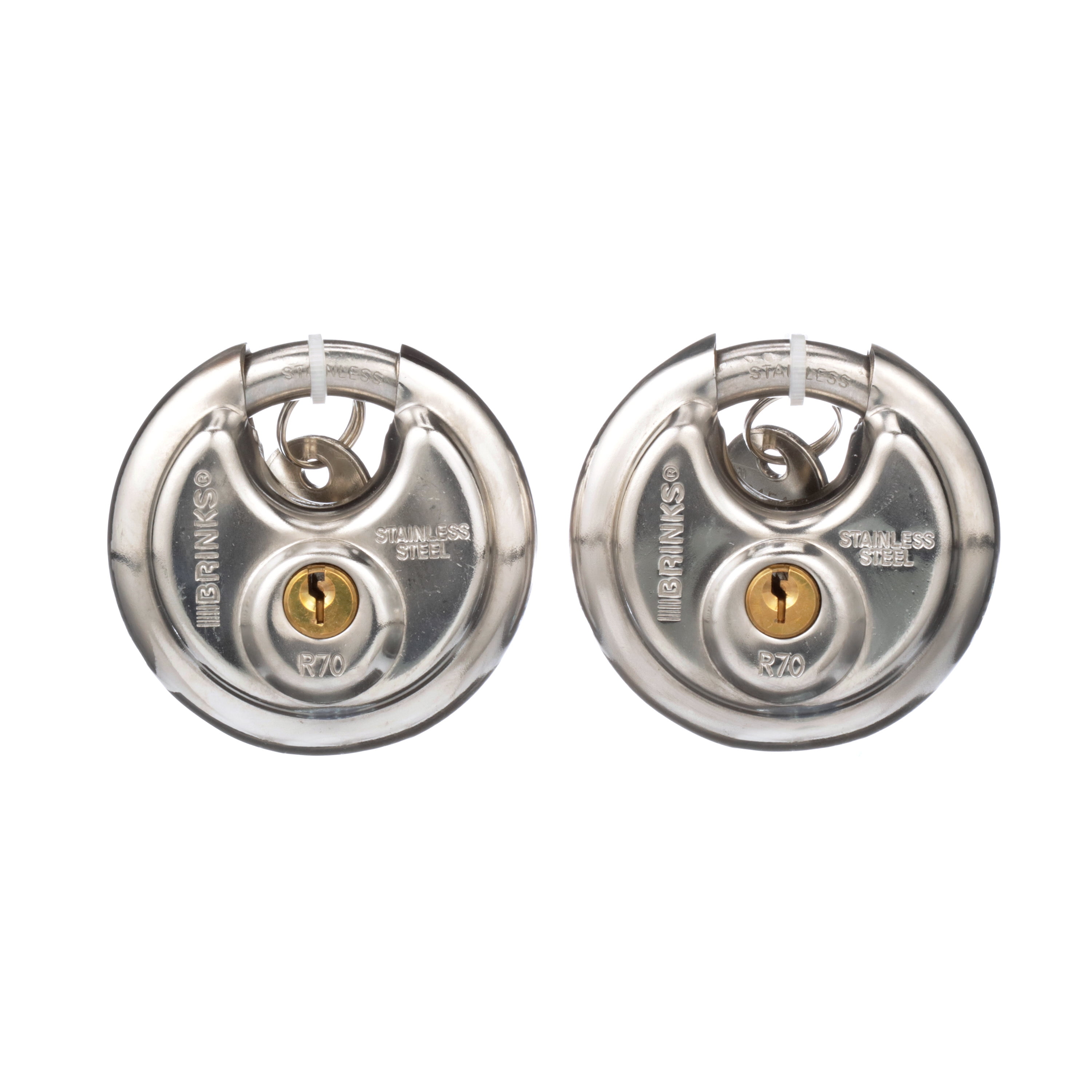 Brinks Stainless Steel 70mm Keyed Discus Padlock with 5/8in Shackle, 2 ...