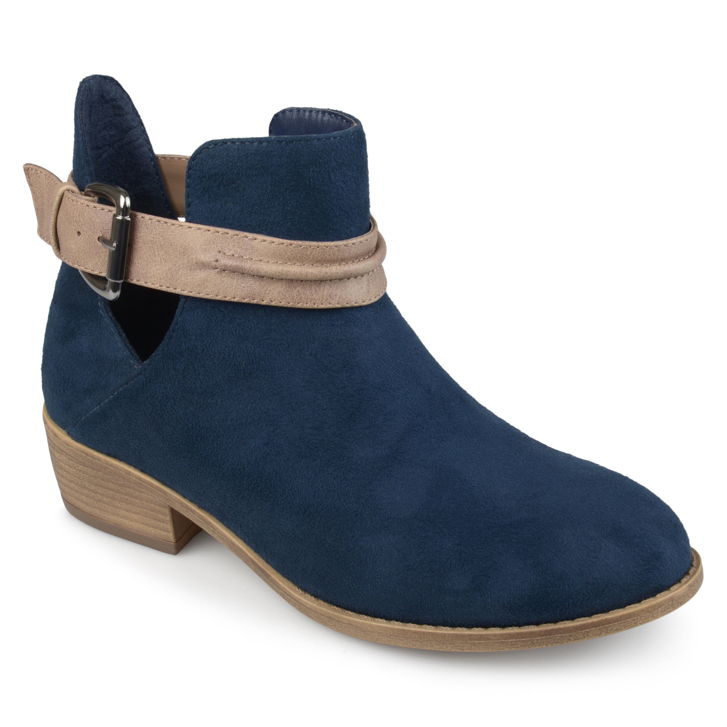 Brinley Co. Women's Faux Suede Stacked Heel Two-tone Booties - Walmart.com