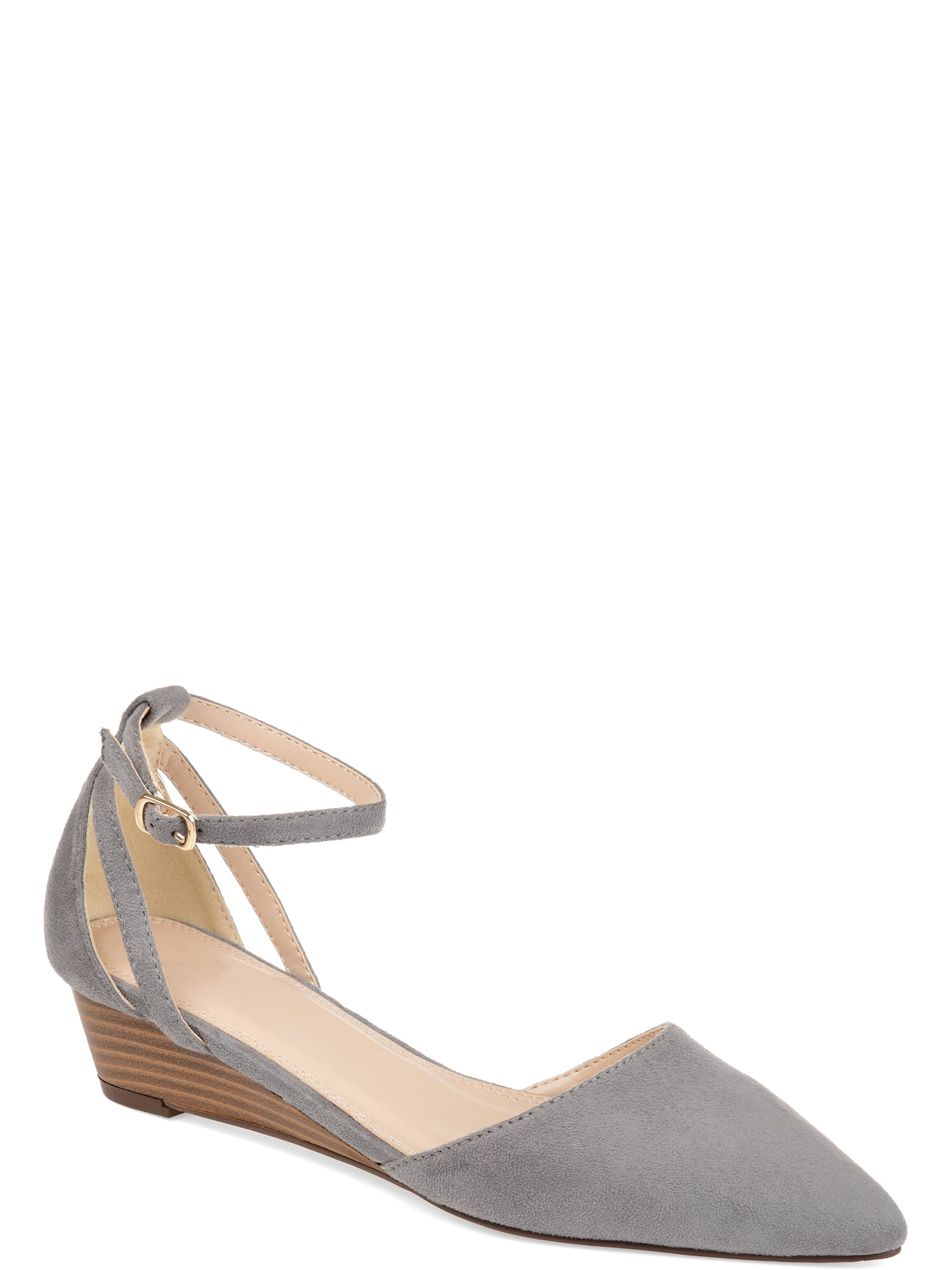 Brinley Co. Women's Pointed Toe Ankle Strap Sliver Wedge Shoe - Walmart.com