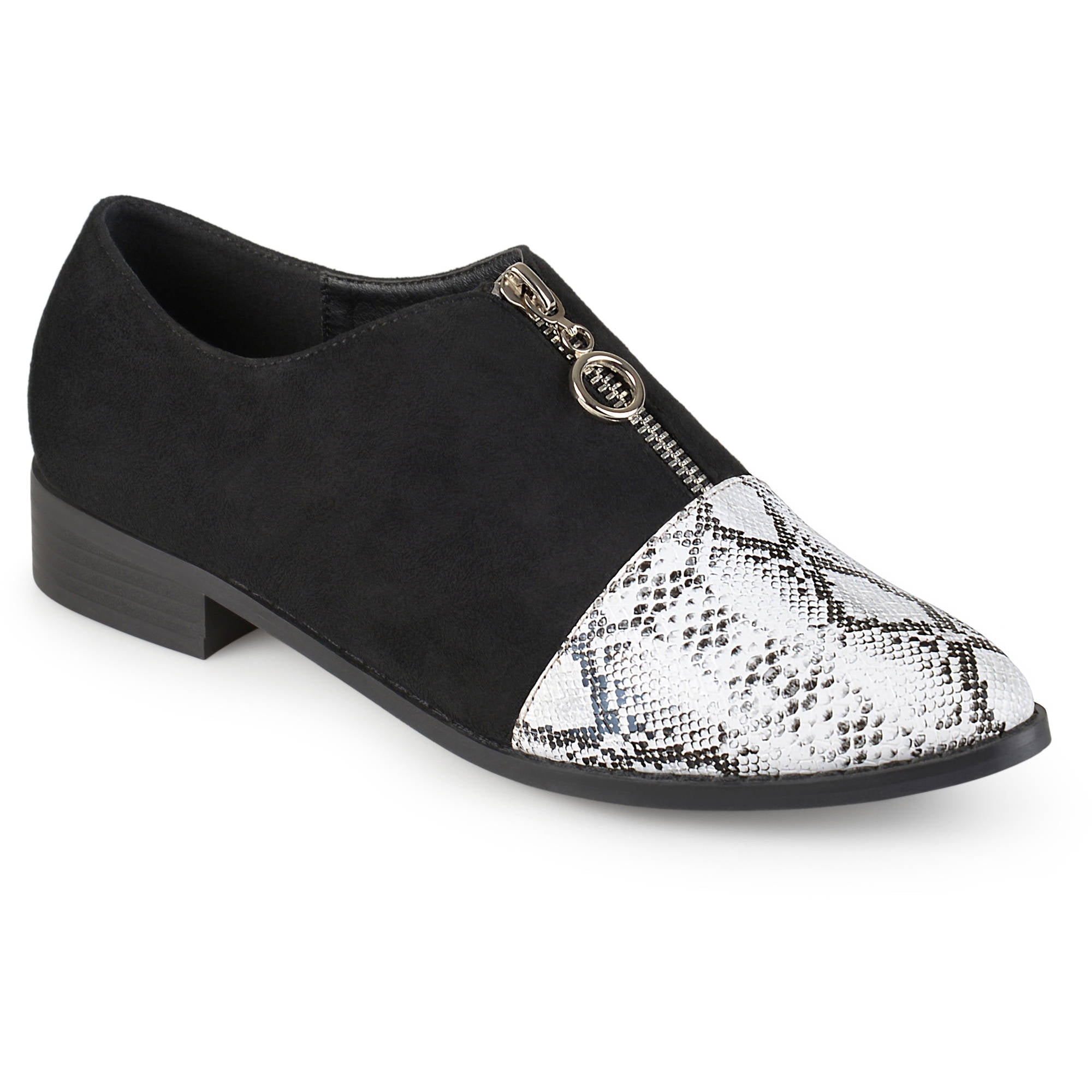 Brinley Co. Women's Two-Tone Faux Suede Block Heel Zipper Loafers ...