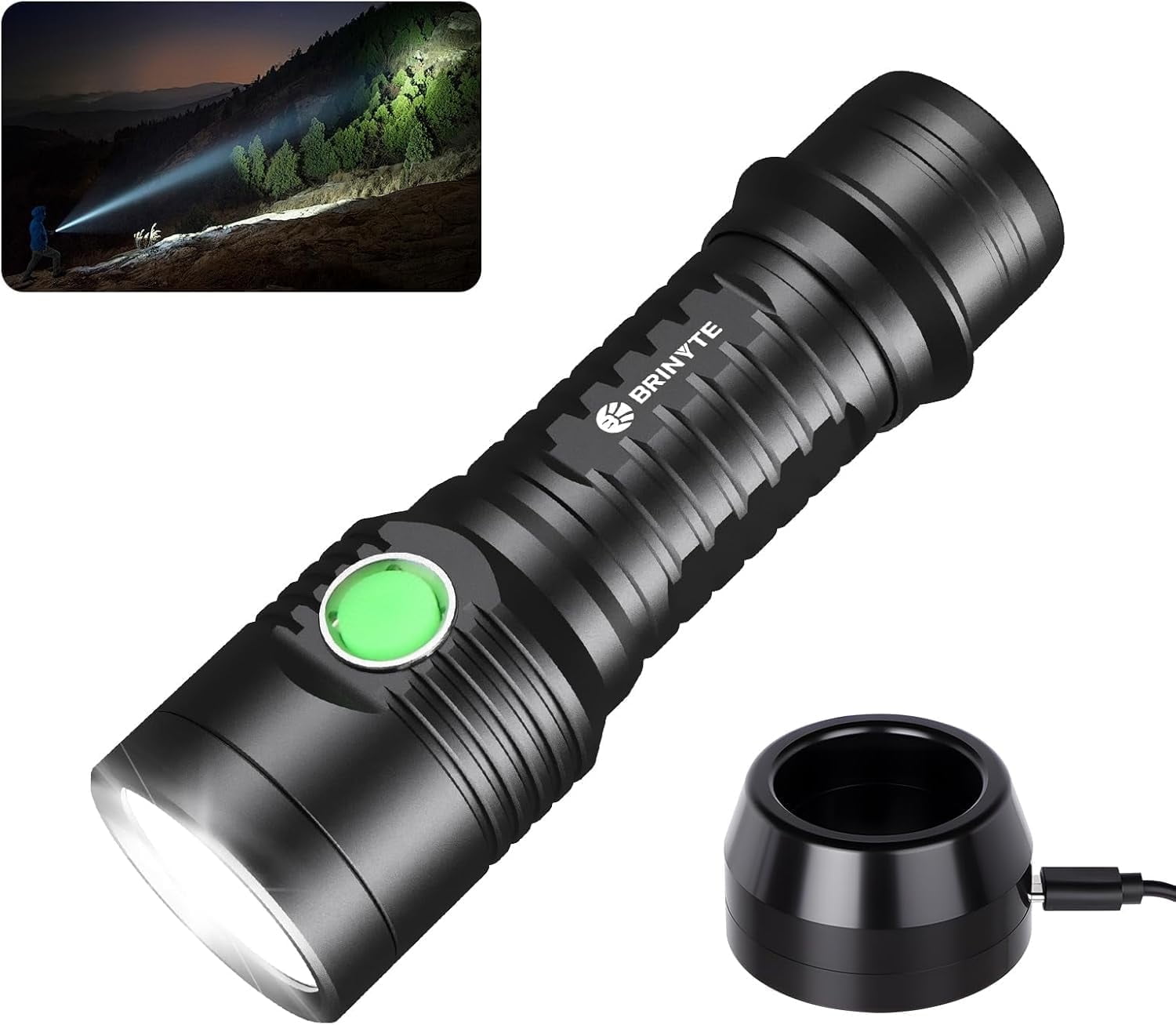 Brinyte WT01 Rechargeable Flashlight 2700 Lumens with Charging Dock ...