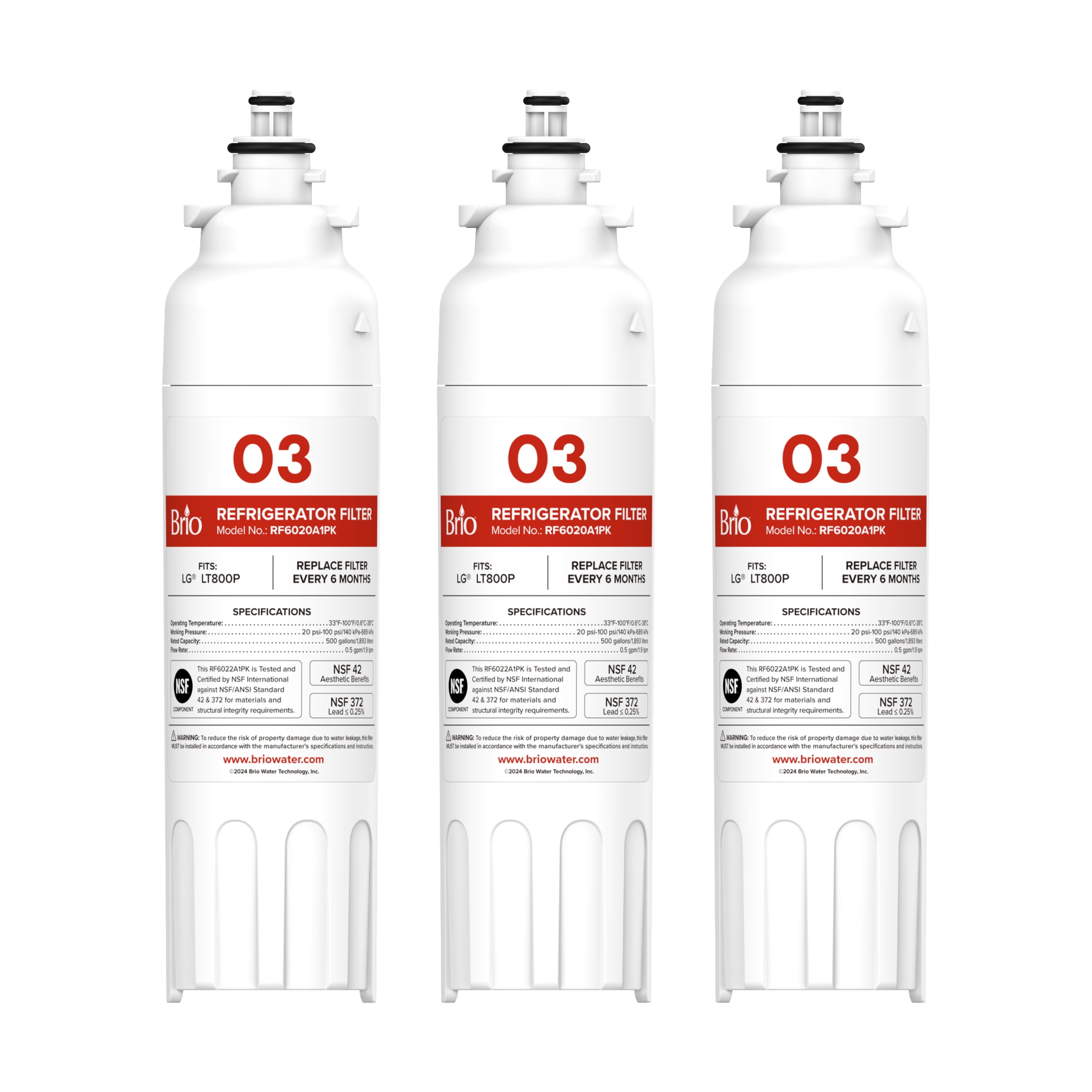Brio 6020A Refrigerator Water Filter Replacement 3-Pack Compatible With ...