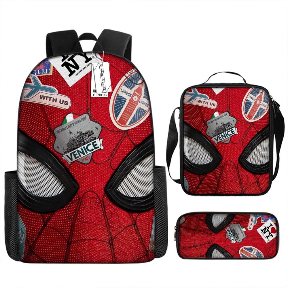 BrioBunch 3PC Spider Hero Man Black Backpack 17 Inch Mesh Padded Bag ...