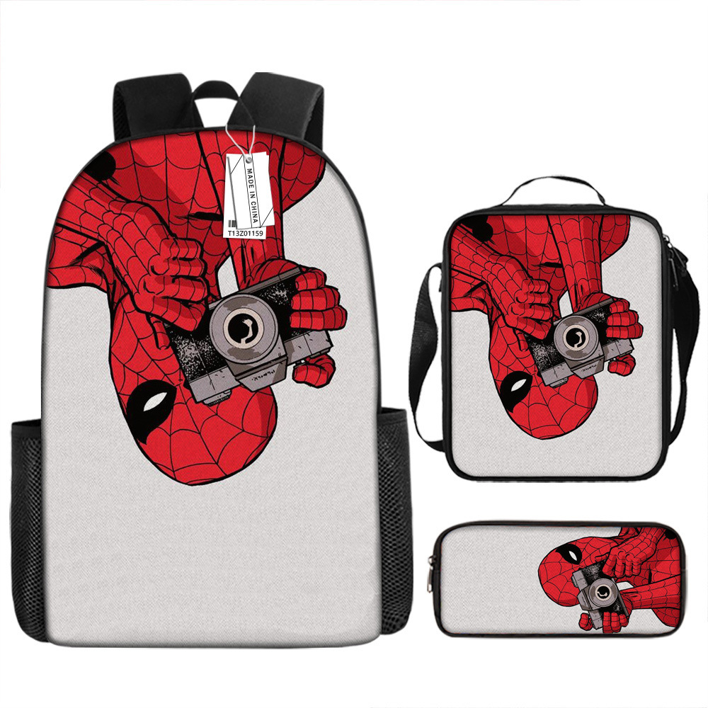 BrioBunch 3PC Spider Hero Man Black Backpack 17 Inch Mesh Padded Bag ...