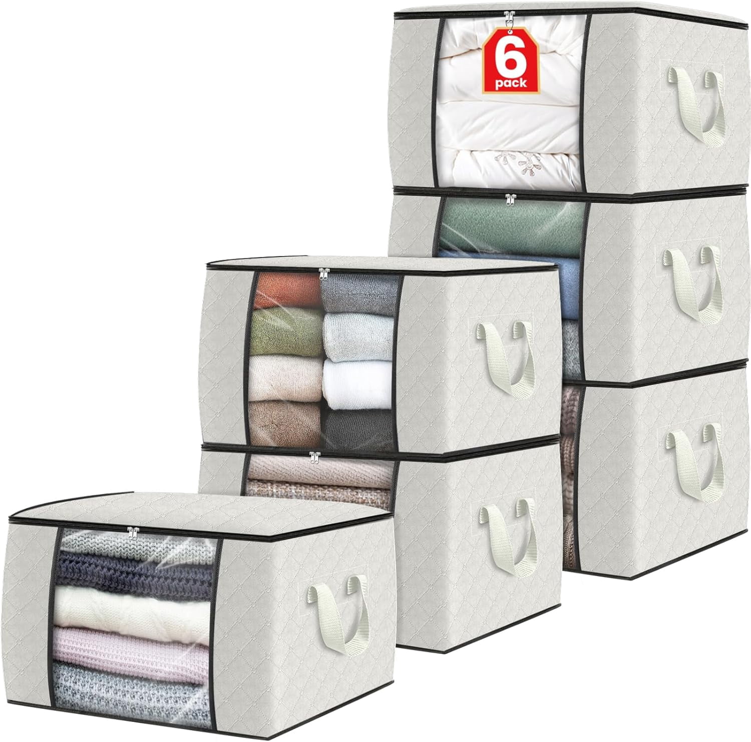 BrioBunch 60L 6 Pack Clothes Storage, Foldable Thick Fabric Blanket ...