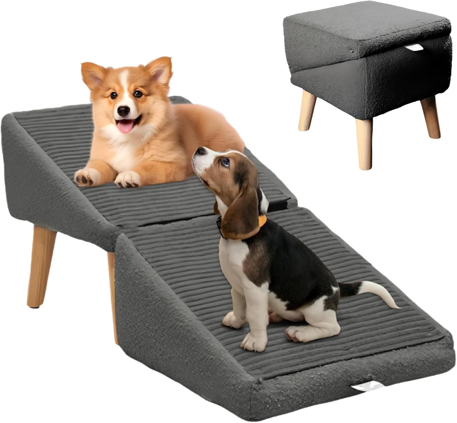 BrioBunch Split Ottoman Dog Ramp,2-in-1 Lightweight Folding Dog Stairs ...