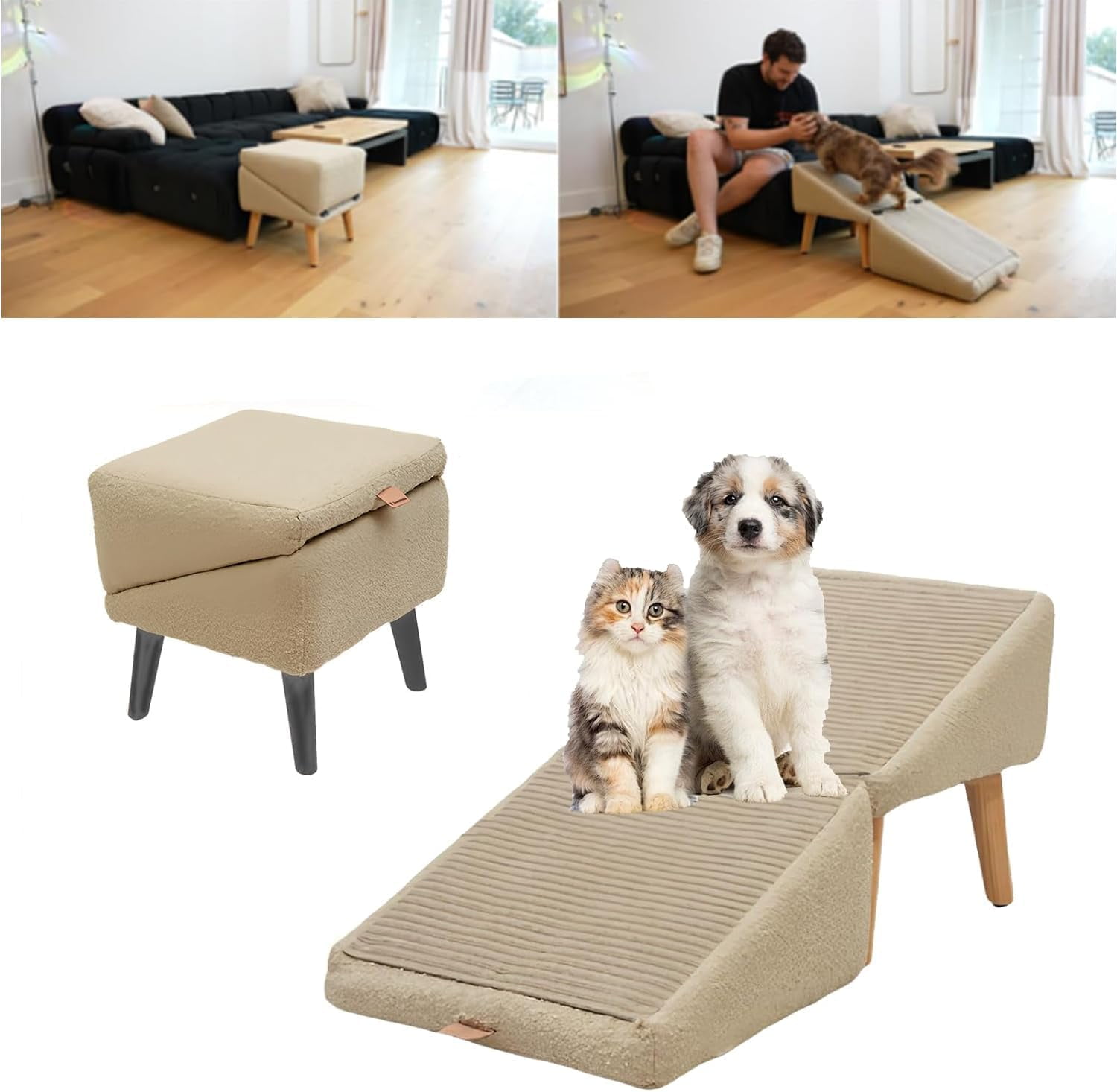 BrioBunch Split Ottoman Dog Ramp, Folding Dog Stairs, 2 in 1 Sofa Dogs ...