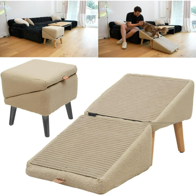 BrioBunch Split Ottoman Dog Ramp, Folding Dog Stairs, All-in-One Dogs Ramp and Ottoman for Large ...