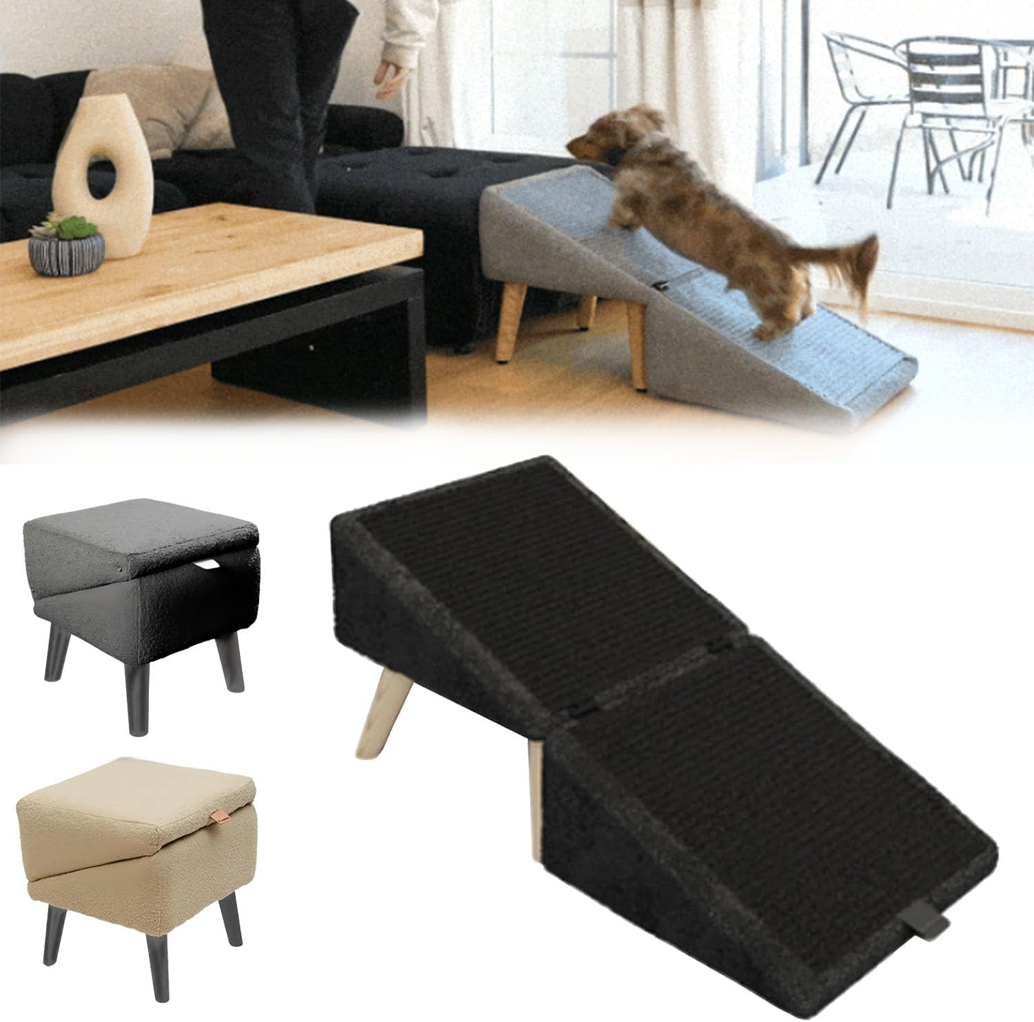 BrioBunch Split Ottoman Dog Ramp, All in One Dogs Ramp and Ottoman ...
