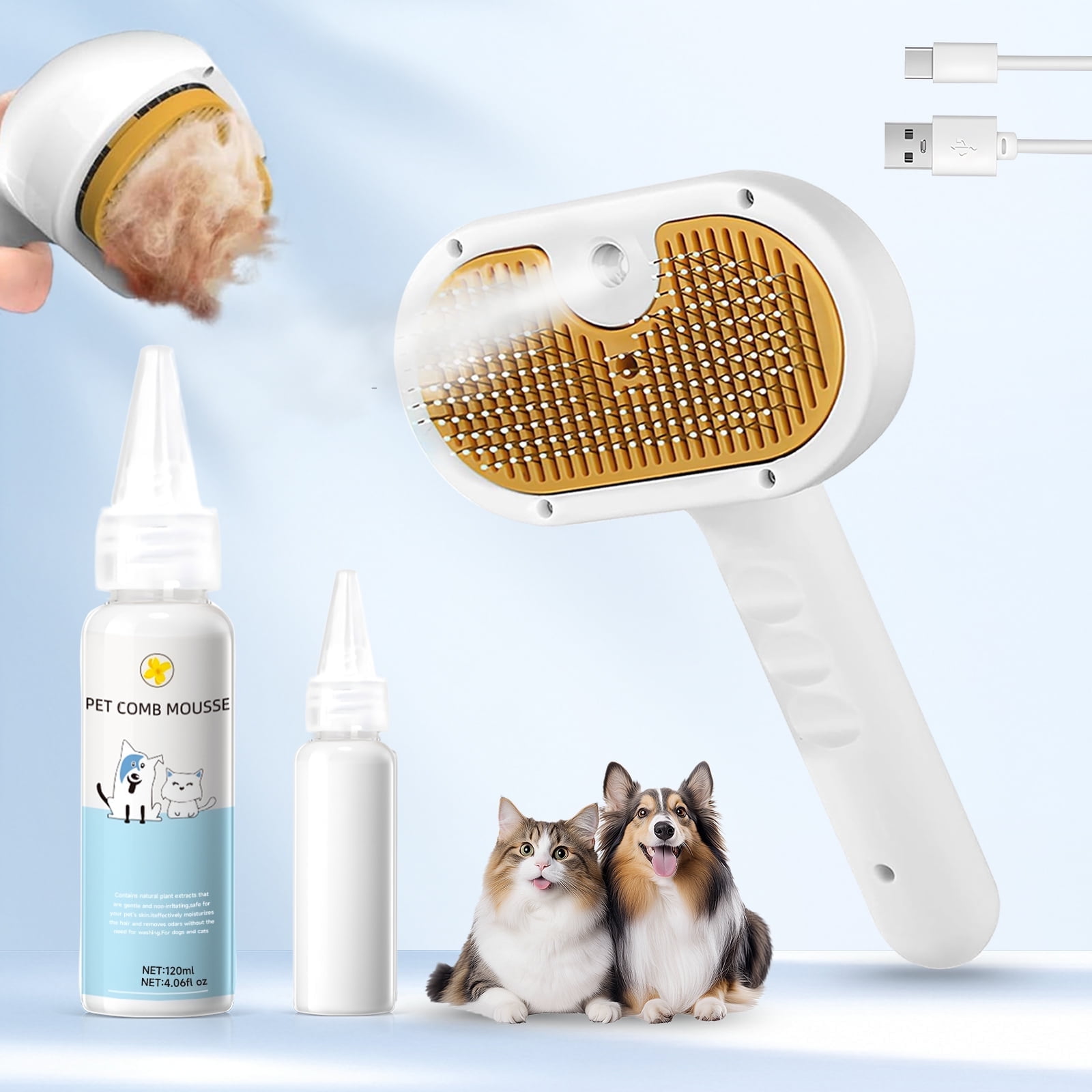 BrioTek Steam Brush Pet Grooming & Spray - 3-in-1 Depilation Tool for ...