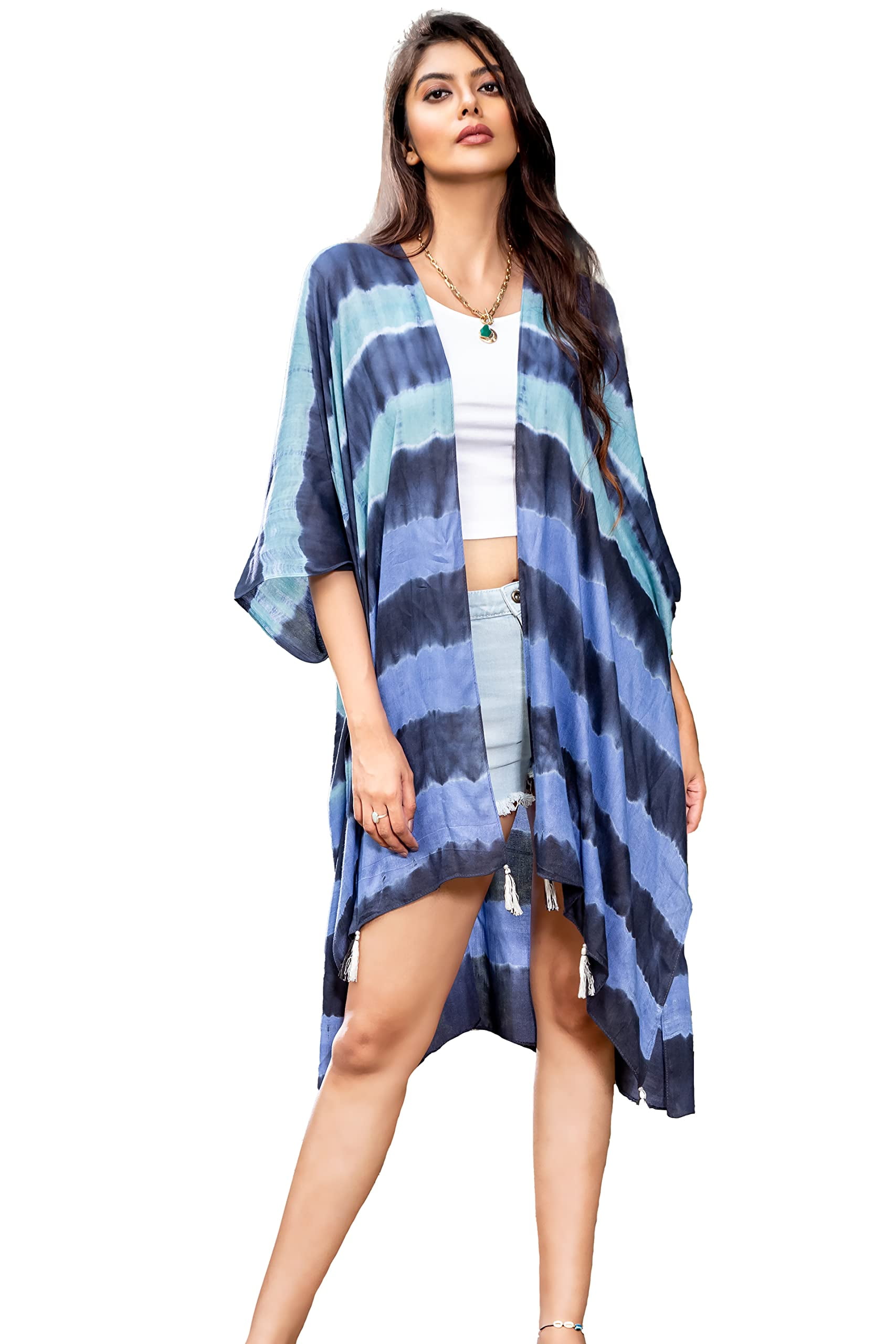 Brisas Gradation Aqua to Blue Painted Beach Cover Up for Women Used as ...