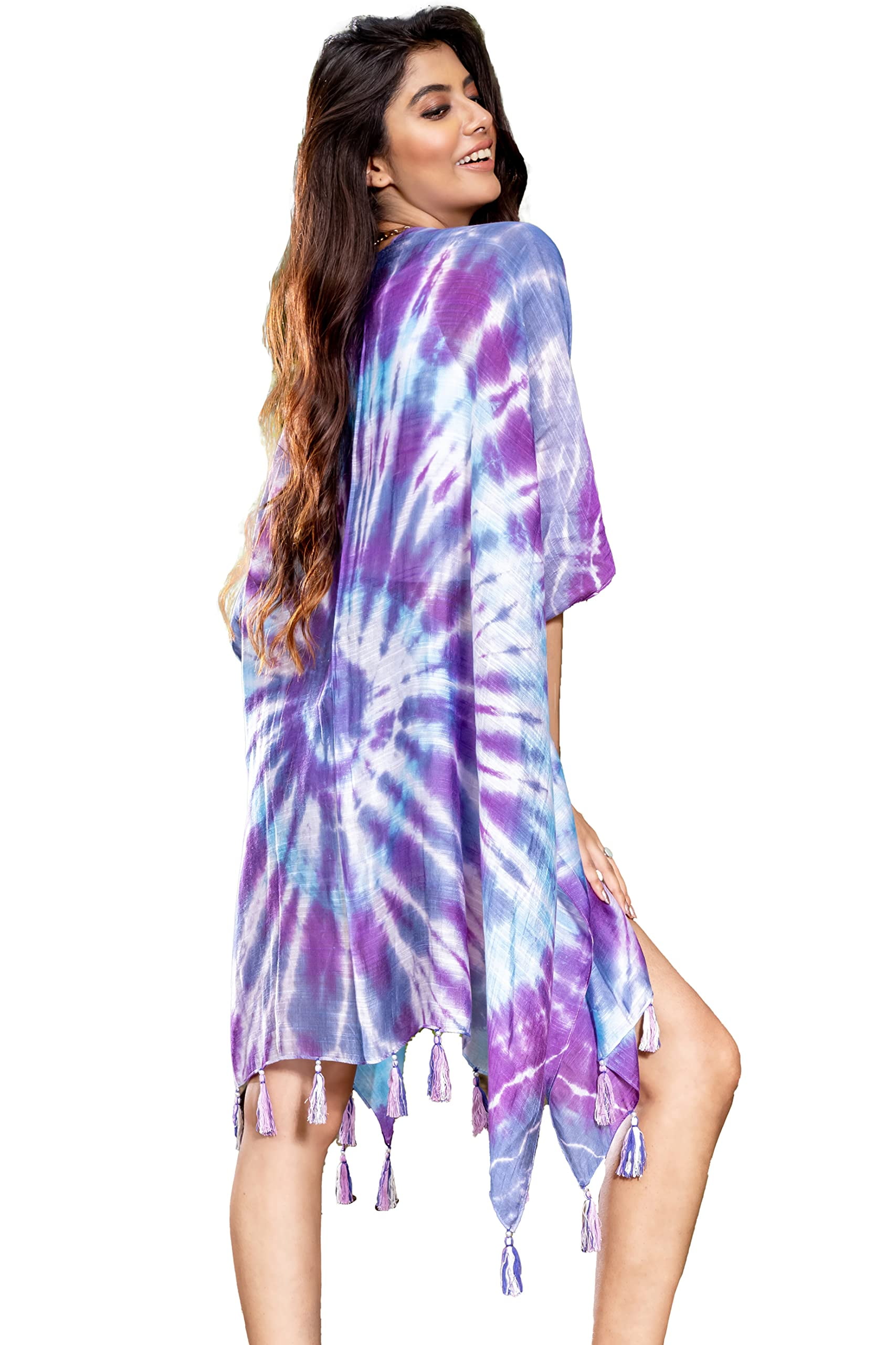 Brisas Hand Tie and Died Purple/Blue/White Beach Cover Up for Women ...