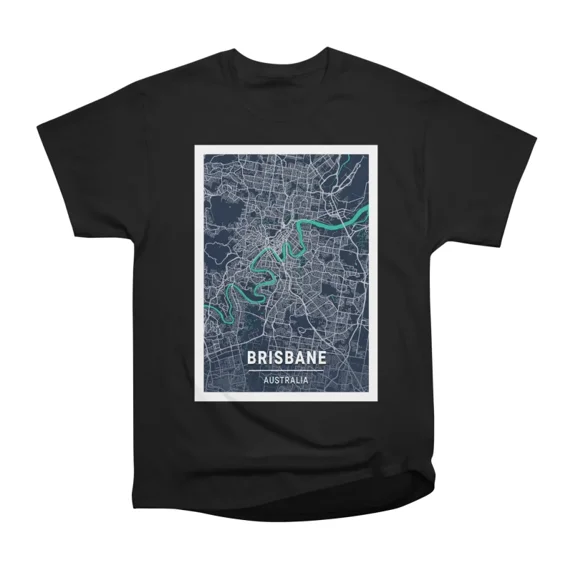 Brisbane Australia Blue Dark City Map T-Shirt Tee Gift For Him Merch ...