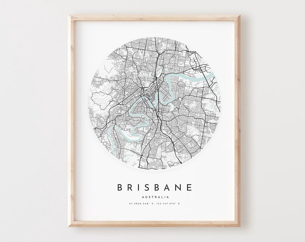 Brisbane Map Print, Brisbane Map Poster City Wall Art, Brisbane Road ...