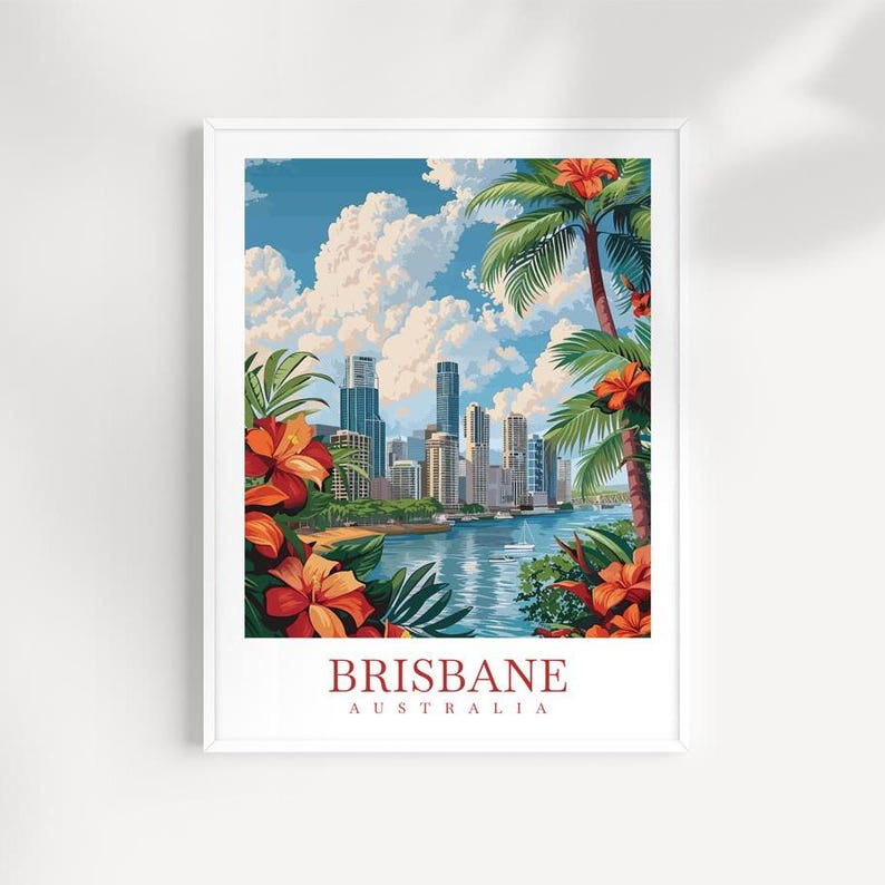 Brisbane Travel Print Wall Art - Australia, Brisbane Poster, Home Decor ...