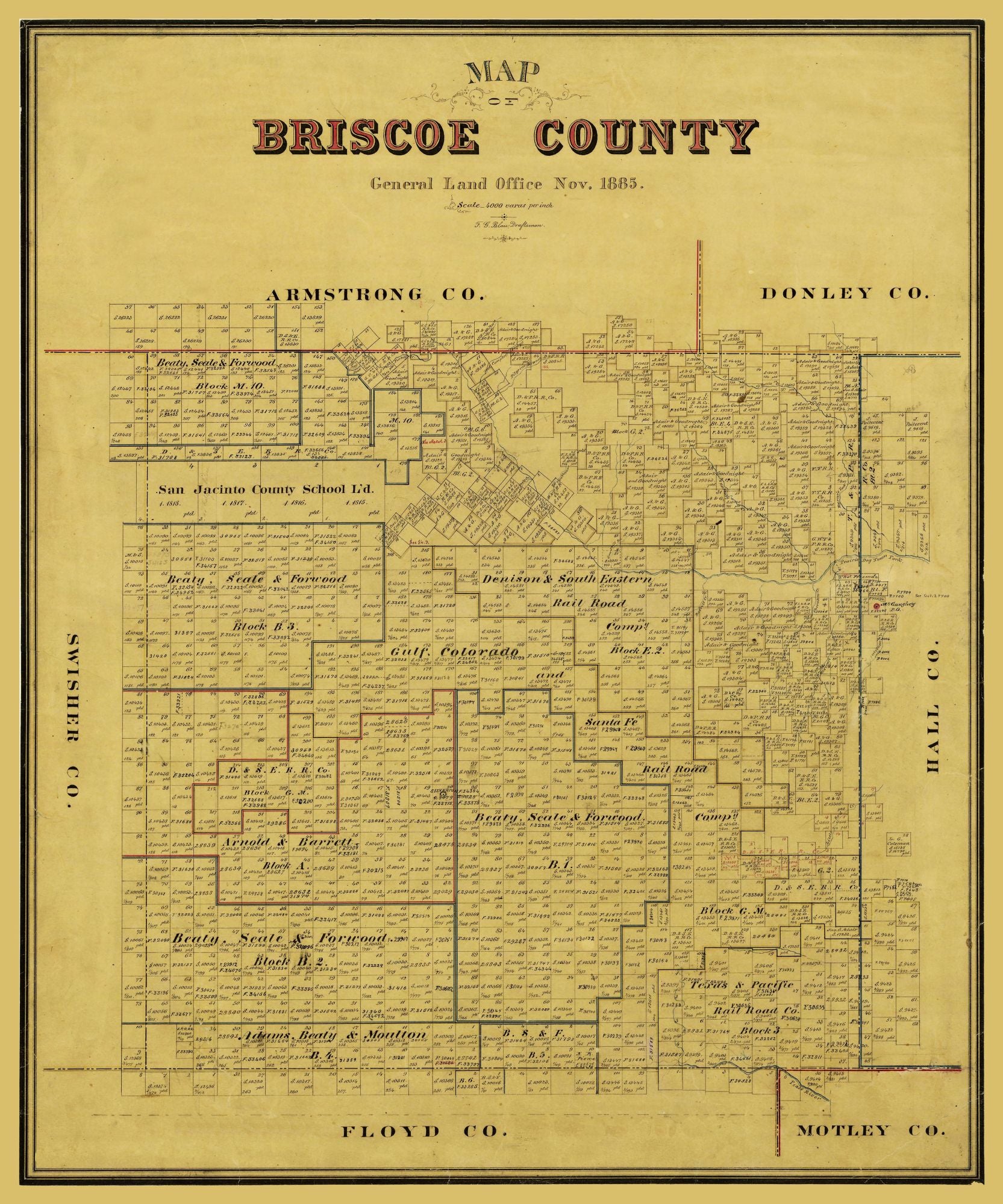 Historic County Map - Briscoe County Texas - Blau 1885 - 23 x 27.62 ...