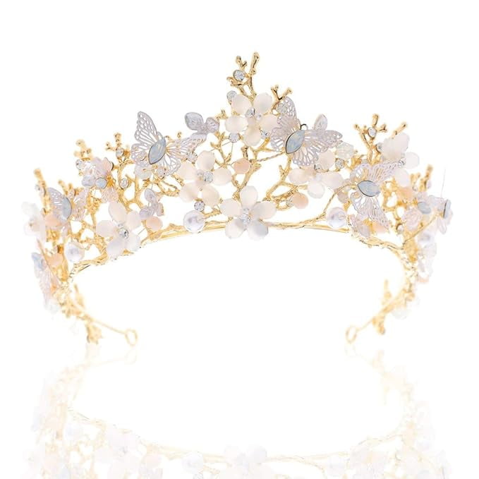 Brishow Crystal Butterfly Wedding Crowns Gold Rhinestone Tiaras Flower ...