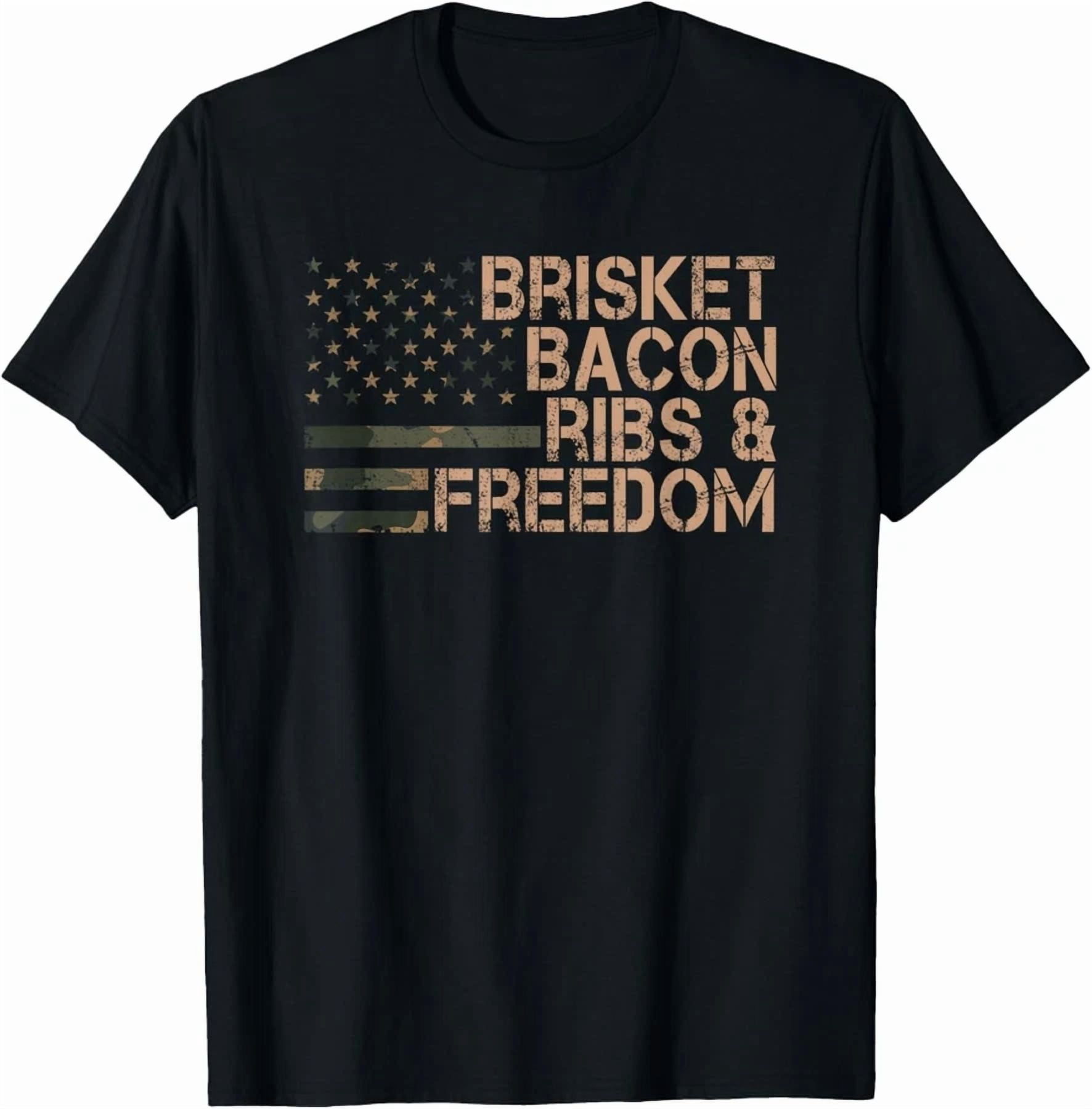 Brisket Bacon Ribs Freedom Grill BBQ Funny Meat Smoker Cooking Shirt ...