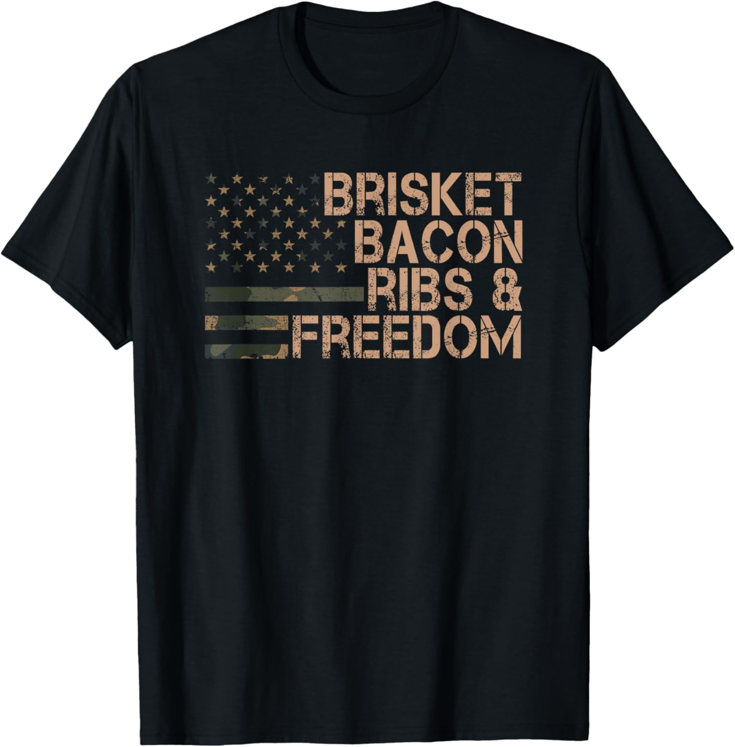 Brisket Bacon Ribs & Freedom Grill BBQ Funny Meat Smoking T-Shirt ...