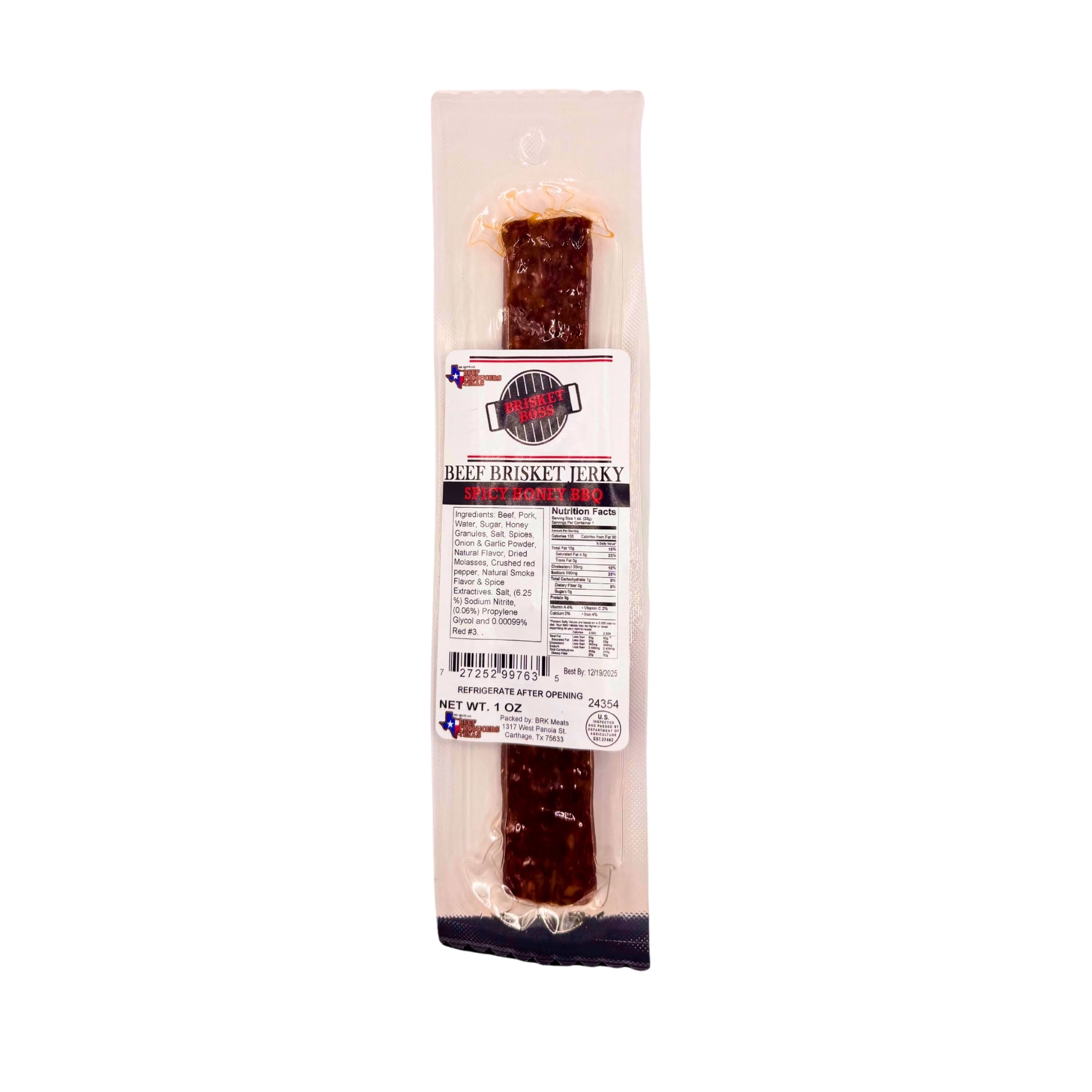 Brisket Boss Beef Brisket Snack Stick Spicy Honey BBQ 1 oz - Walmart.com