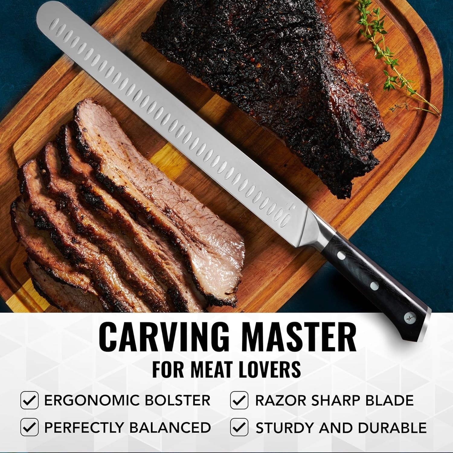 Brisket Knife – 12" Carving & Slicing Knife for Meat & BBQ – Razor ...