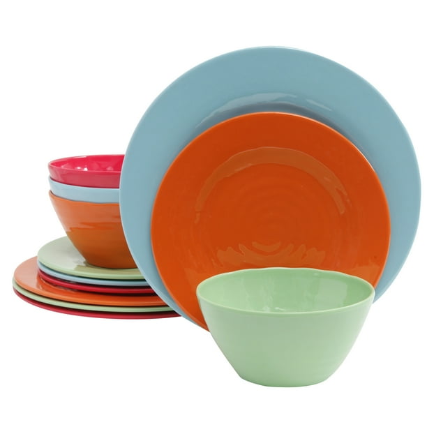 Brist 12 Piece 4 Assorted Colors Melamine Dinnerware Set - Walmart.com