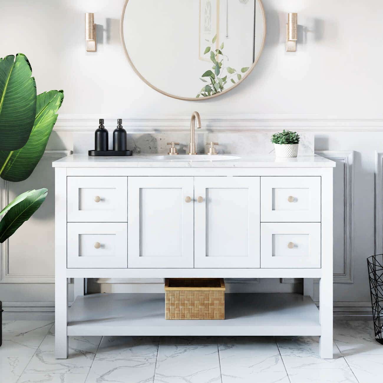 Bristol 48 Inch Modern Console Vanity with Oval Undermount Sink - White ...