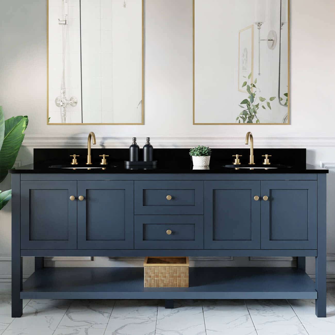Bristol 72 Inch Modern Console Vanity with Oval Undermount Sinks - Navy ...