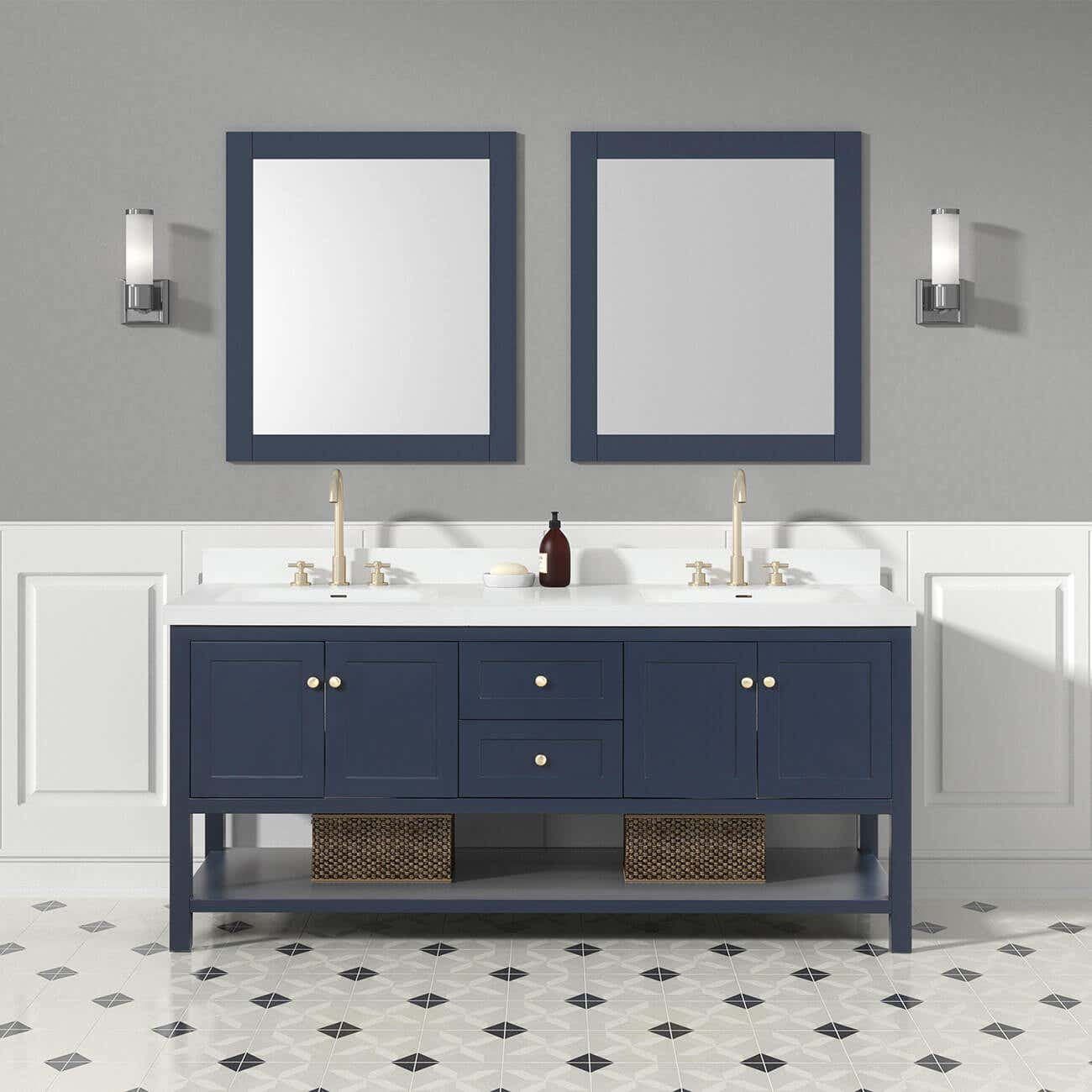 Bristol 72 Inch Modern Console Vanity with Rectangular Integral Sinks ...