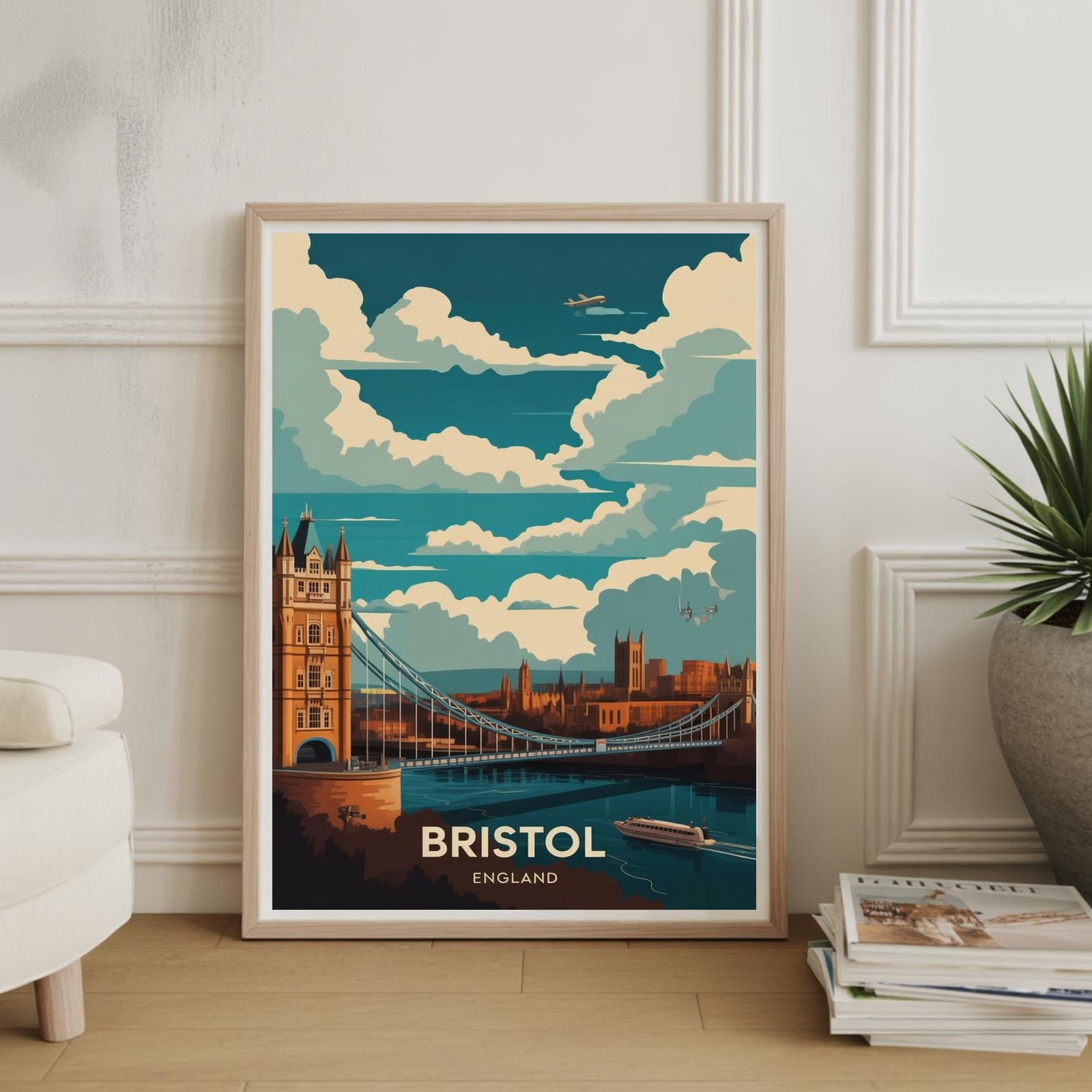 Bristol Cityscape Poster – England Travel Wall Art, Iconic Bridge ...