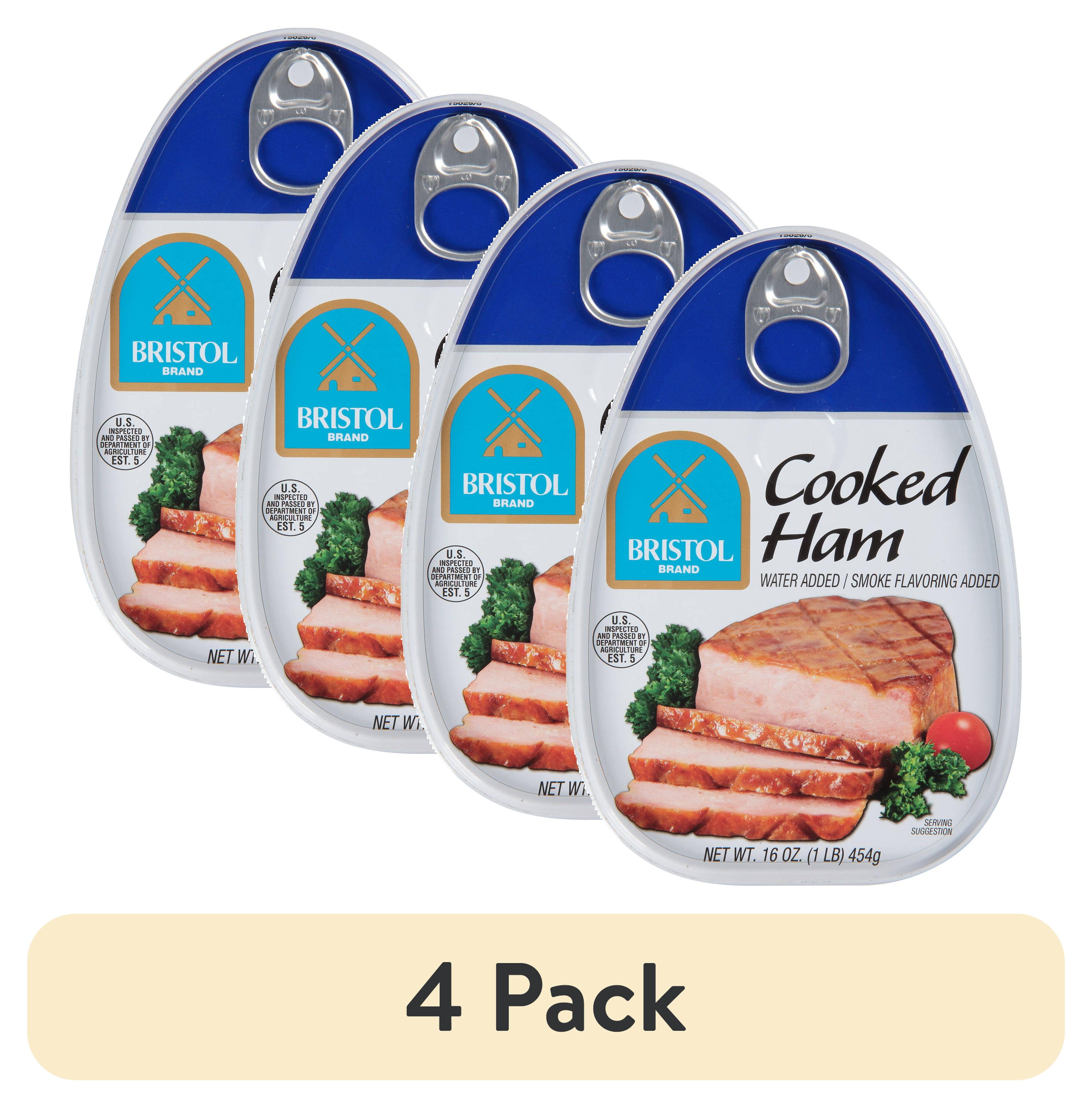 (4 pack) Bristol Smoke Flavor Cooked Ham, High Protein, 16 oz Aluminum ...