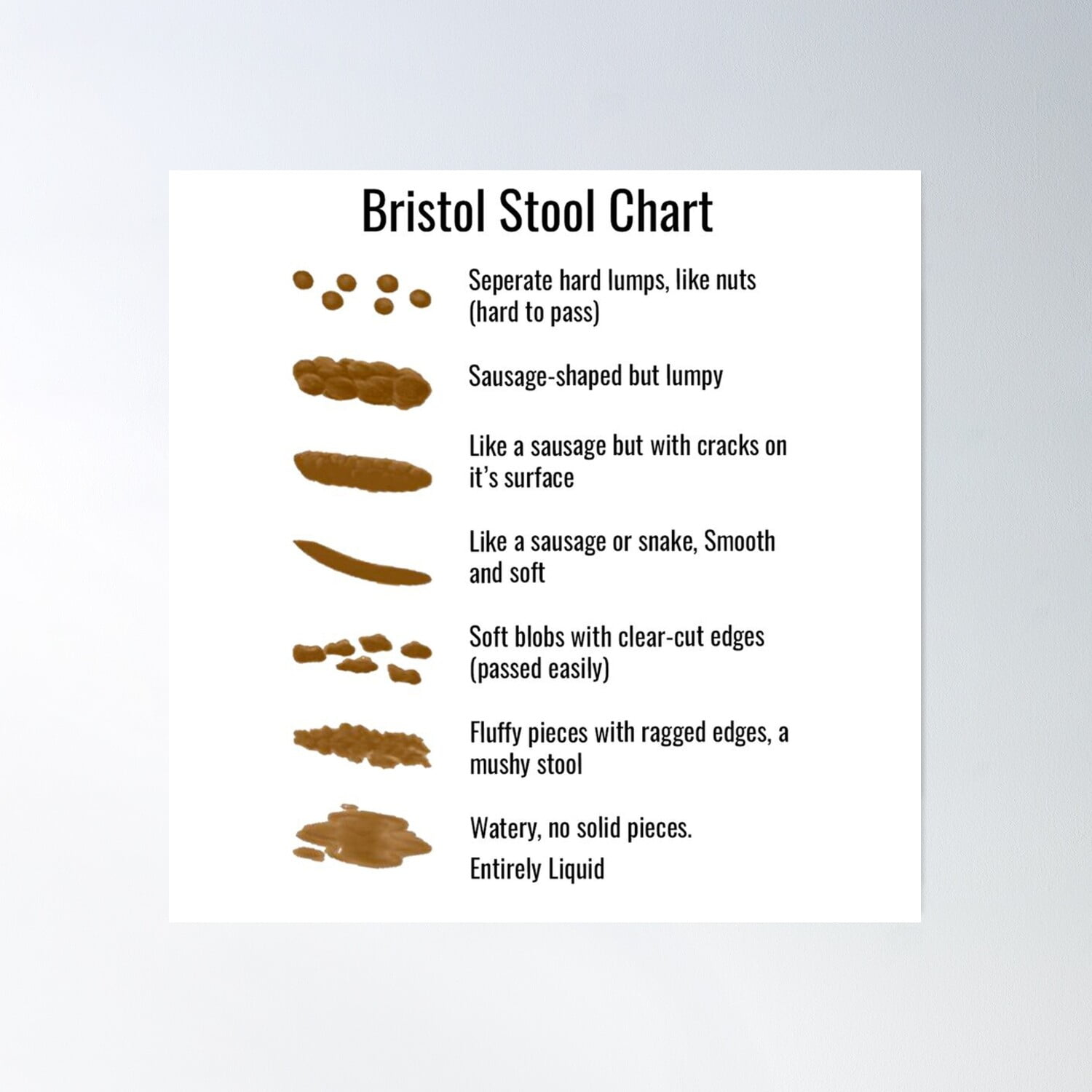 Bristol Stool Chart Poster Wall Art, Modern Wall Decor, 24x24 UNFRAMED ...