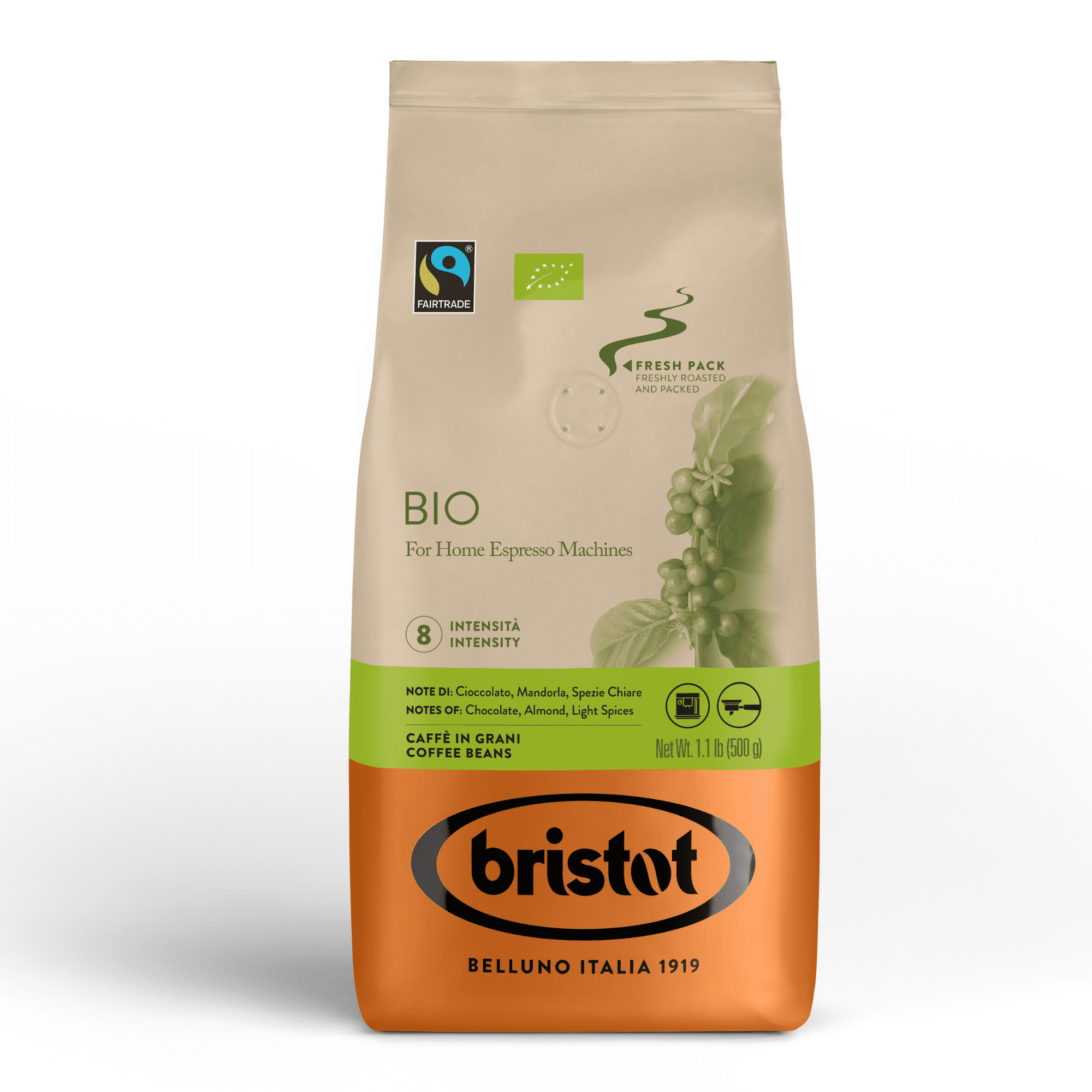 Bristot Bio Organic Italian Espresso Coffee Beans - Medium Roast Whole ...