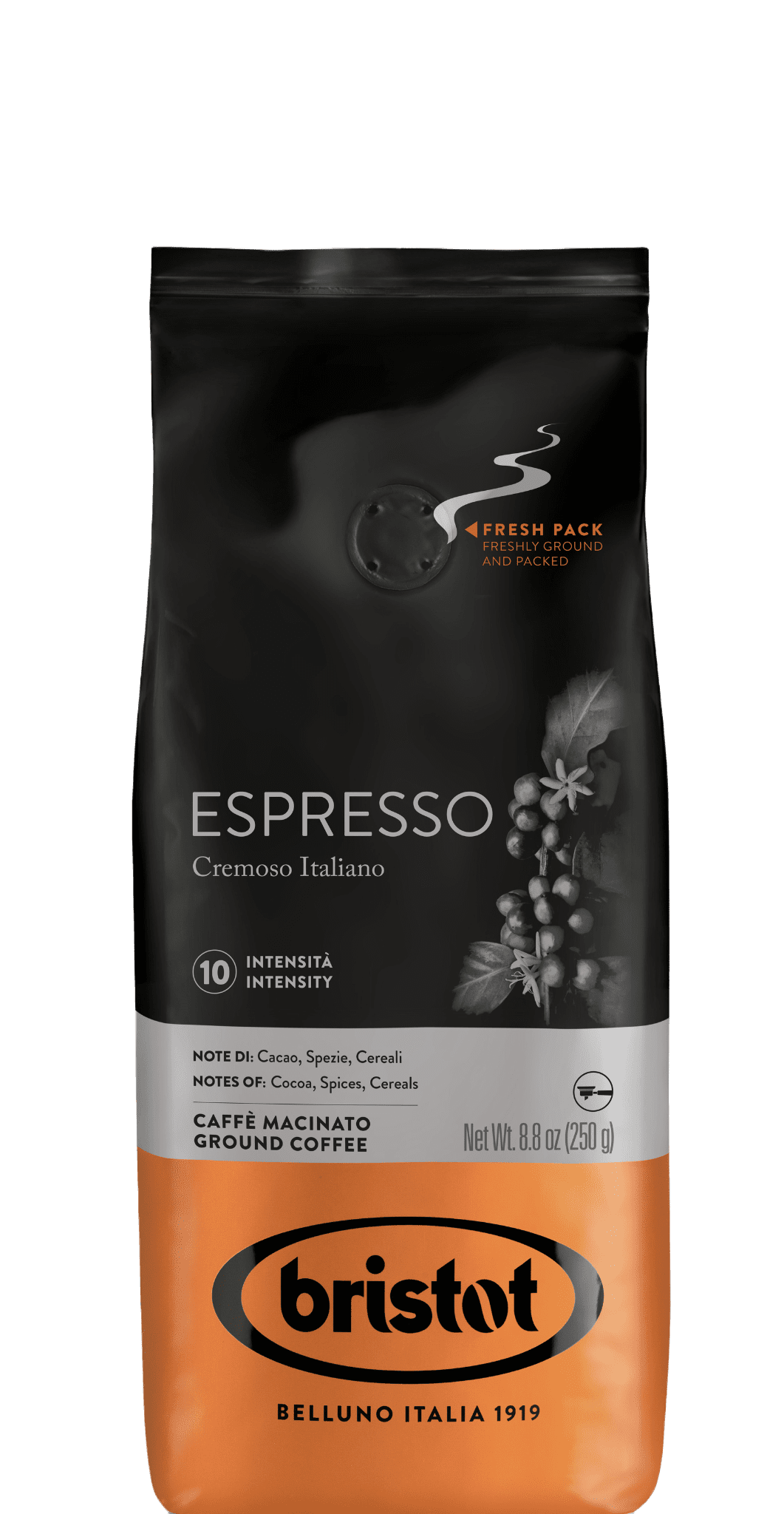 Bristot Espresso Cremoso Italiano Ground Coffee, 8.8oz, Medium Roast ...