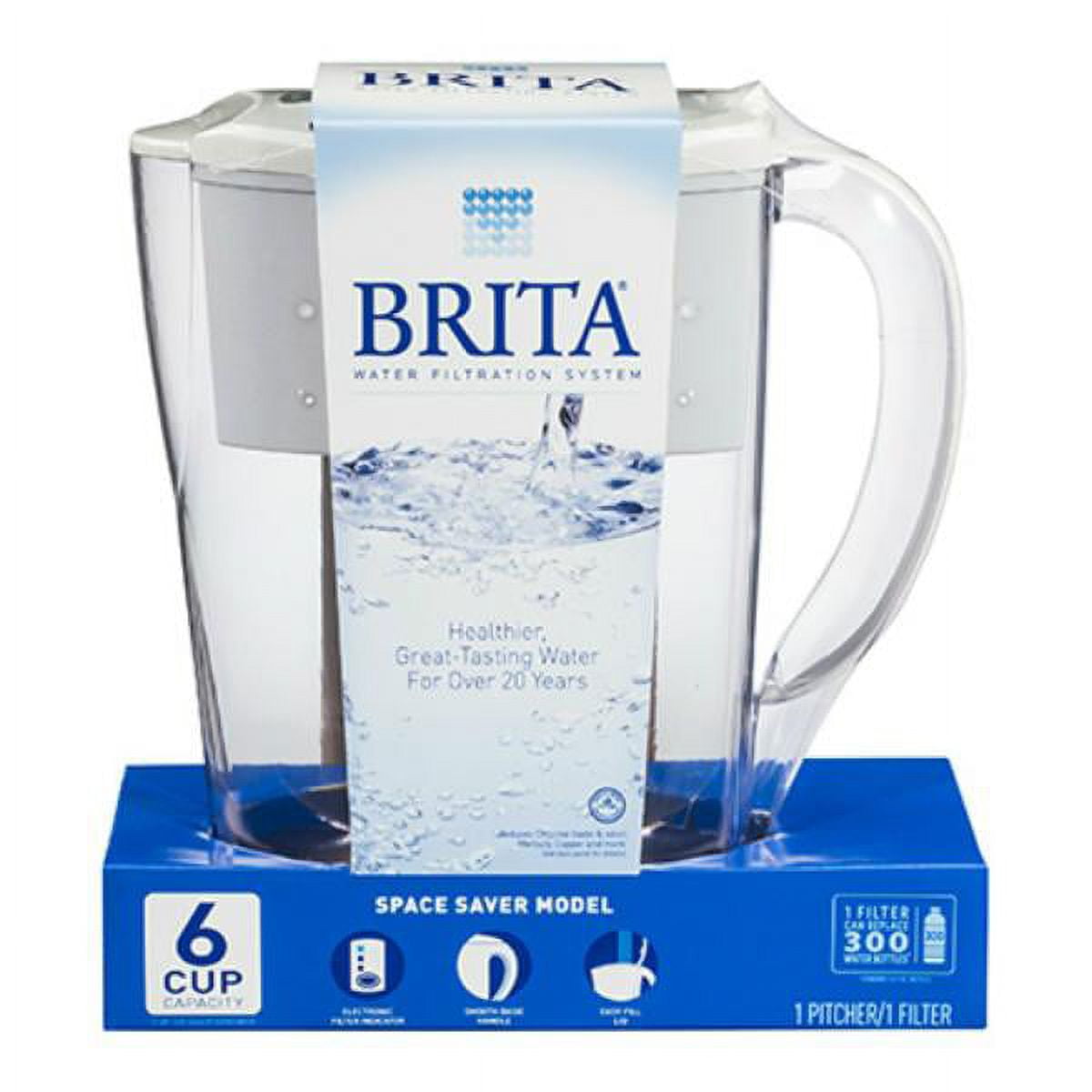 Brita 42364 Space Saver Smart Water Filtration Pitcher, 6 Cup, Each ...