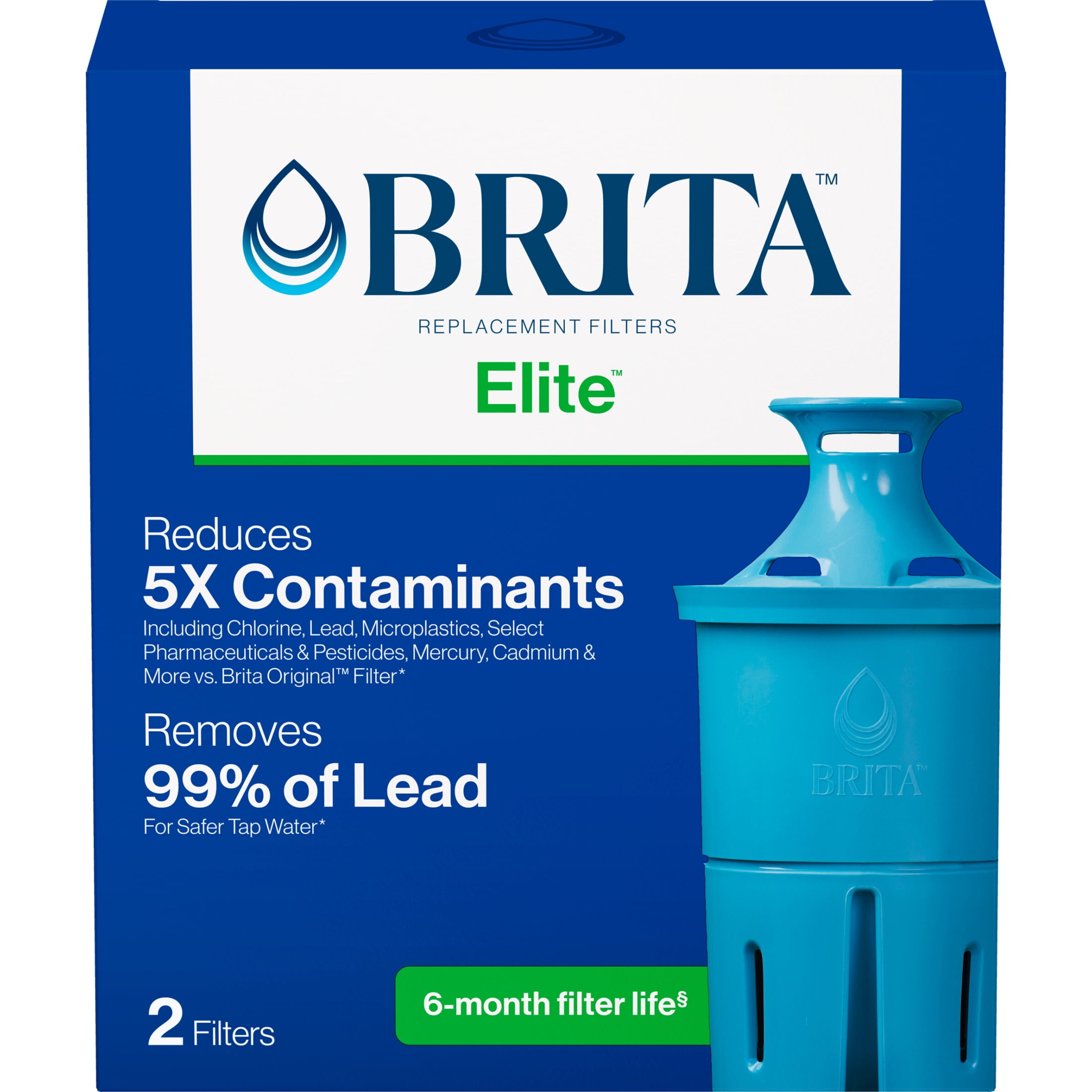 Brita Elite Long-Lasting Water Filter Replacement, Reduces Lead - 2 ...