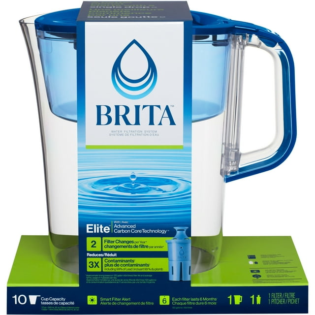 Brita 10 Cup BPA-Free Tahoe Water Filter Pitcher, Blue with Elite ...