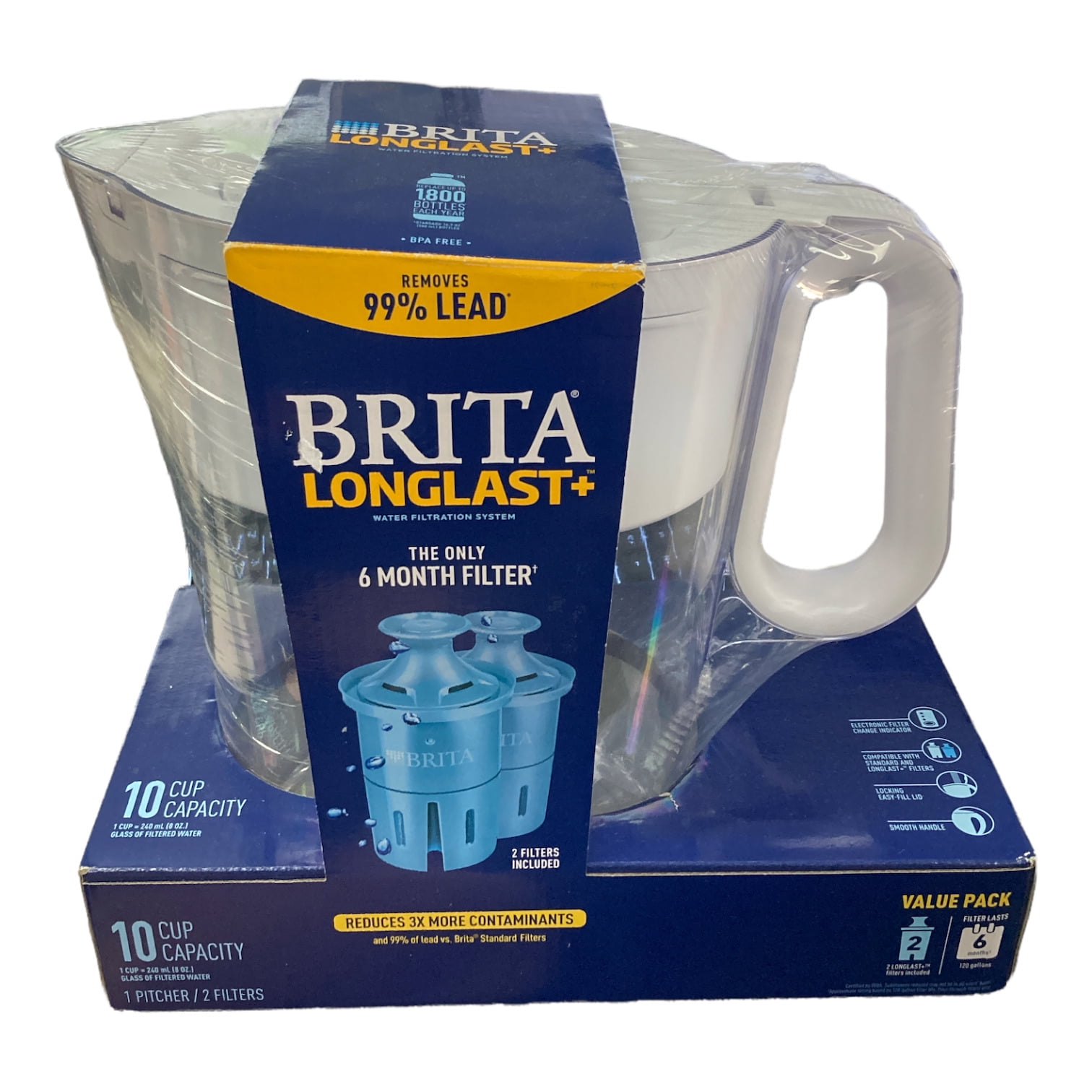 Brita Large 10-Cup Water Filter Pitcher with 2 Longlast+ Filters, Wave ...