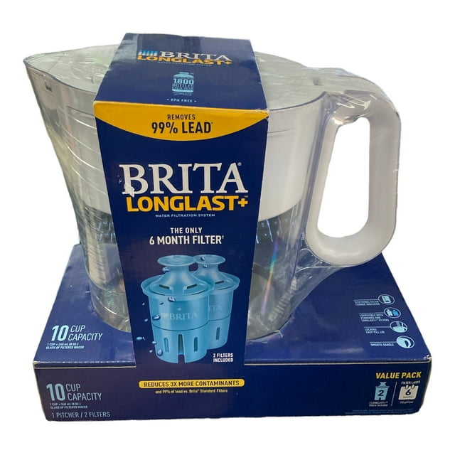Brita Large 10-Cup Water Filter Pitcher with 2 Longlast+ Filters, Wave ...