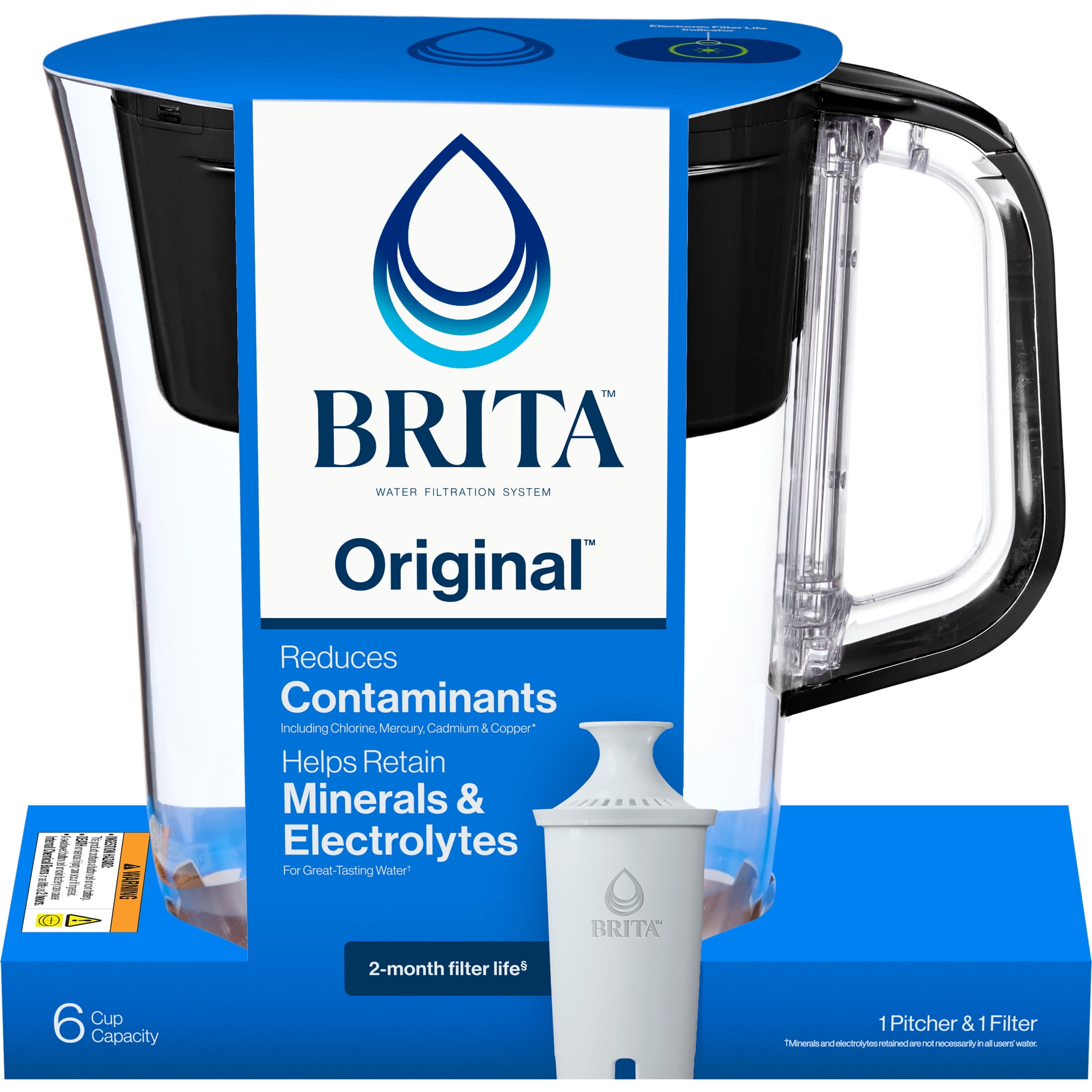 Brita Small 6 Cup Black Denali Water Filter Pitcher with 1 Standard ...
