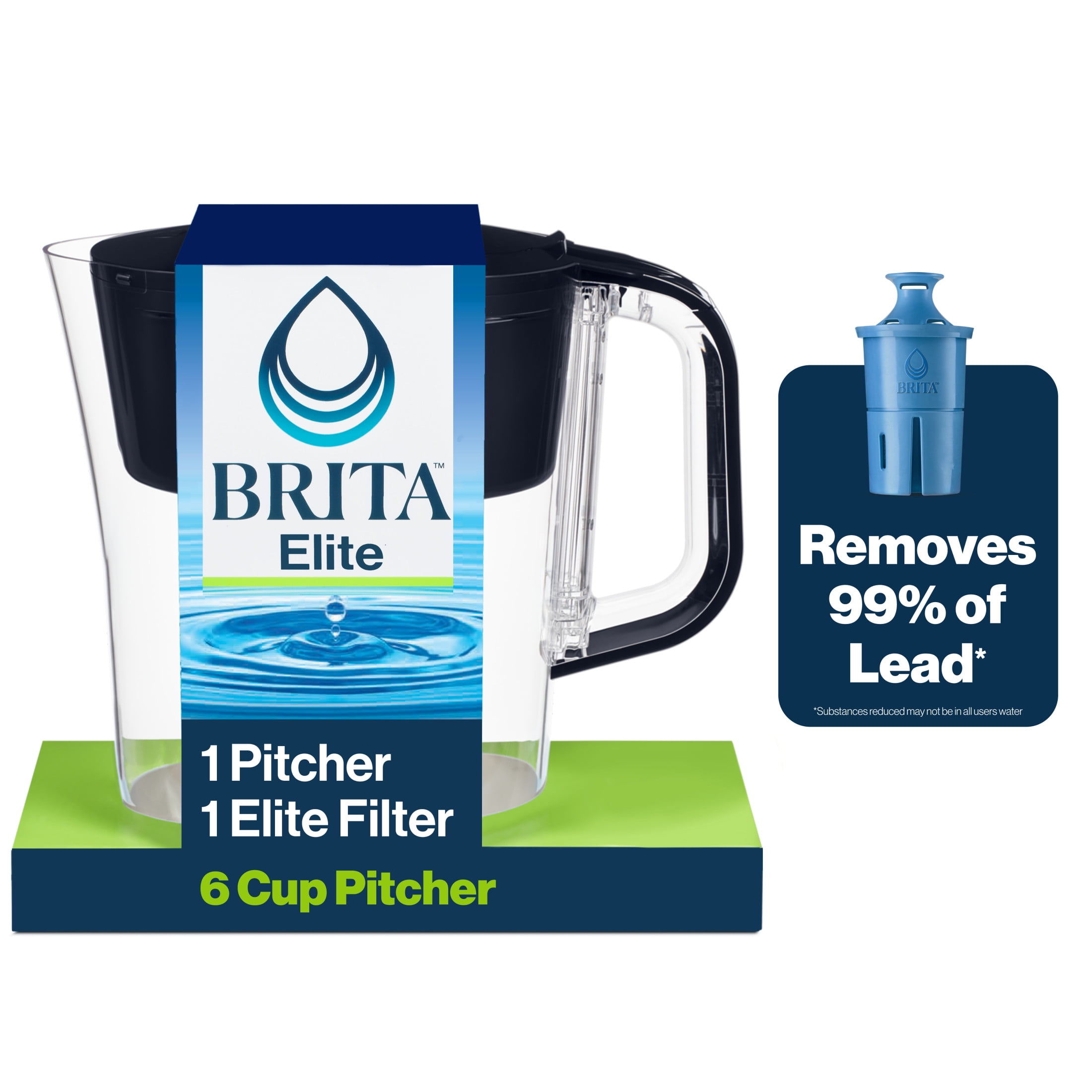 Brita Soho 6-Cup Black Water Filter Pitcher with Elite Filter, Reduces ...