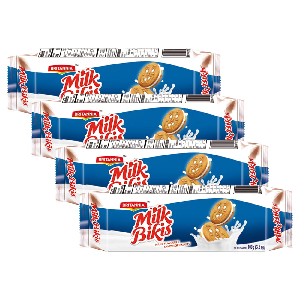Britannia Milk Bikis Cookies 3.52oz - Cream Sandwiched Biscuits ...