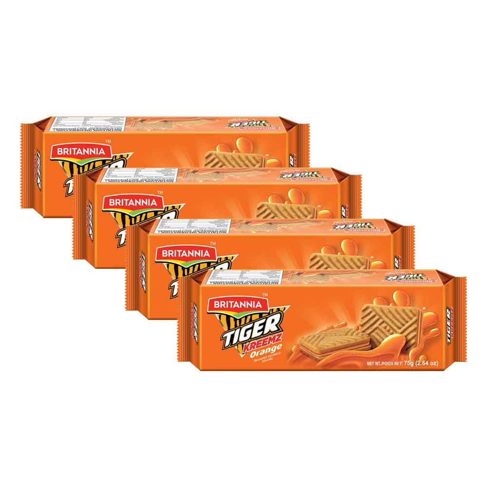 Britannia Tiger Kreemz Orange Biscuits 2.64oz (75g) - Pack of 4 ...