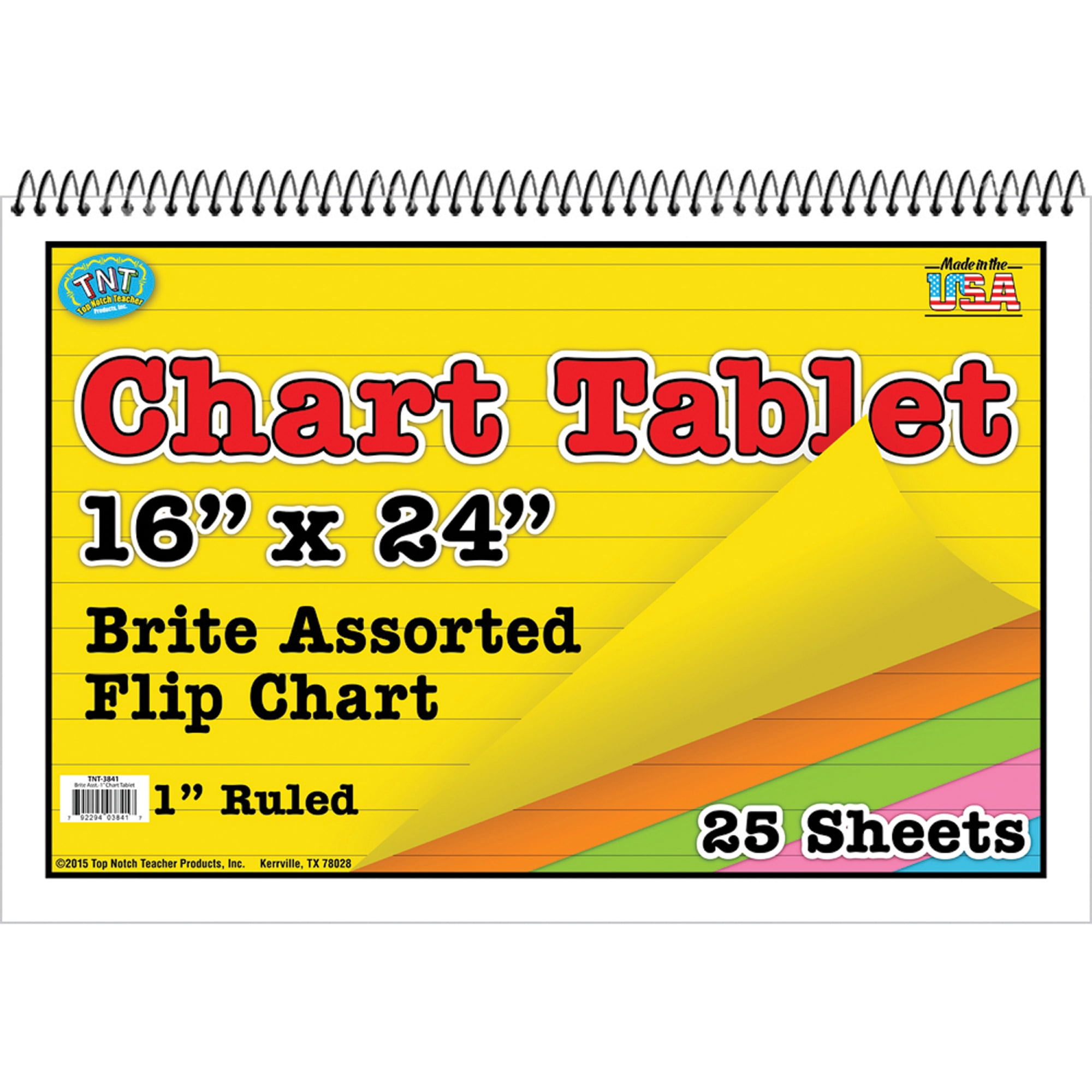 Brite Chart Tablet, 16" x 24", 1" Ruled, Asstd Colors - 25 Sheets per ...