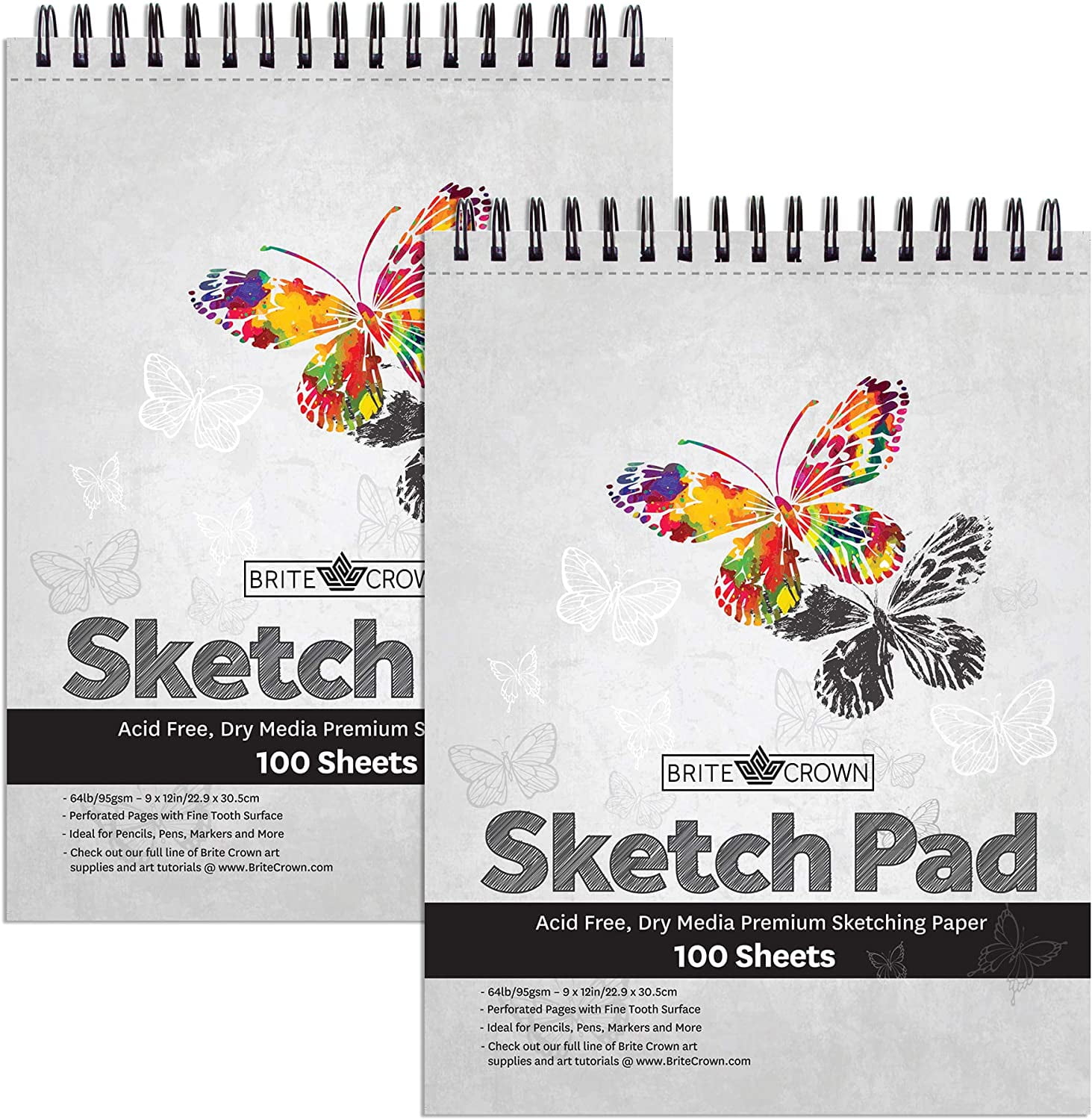 Brite Crown 2-Pack Sketch Pad – 9x12, 64lb Art Paper, 200 Sheets, Ideal ...