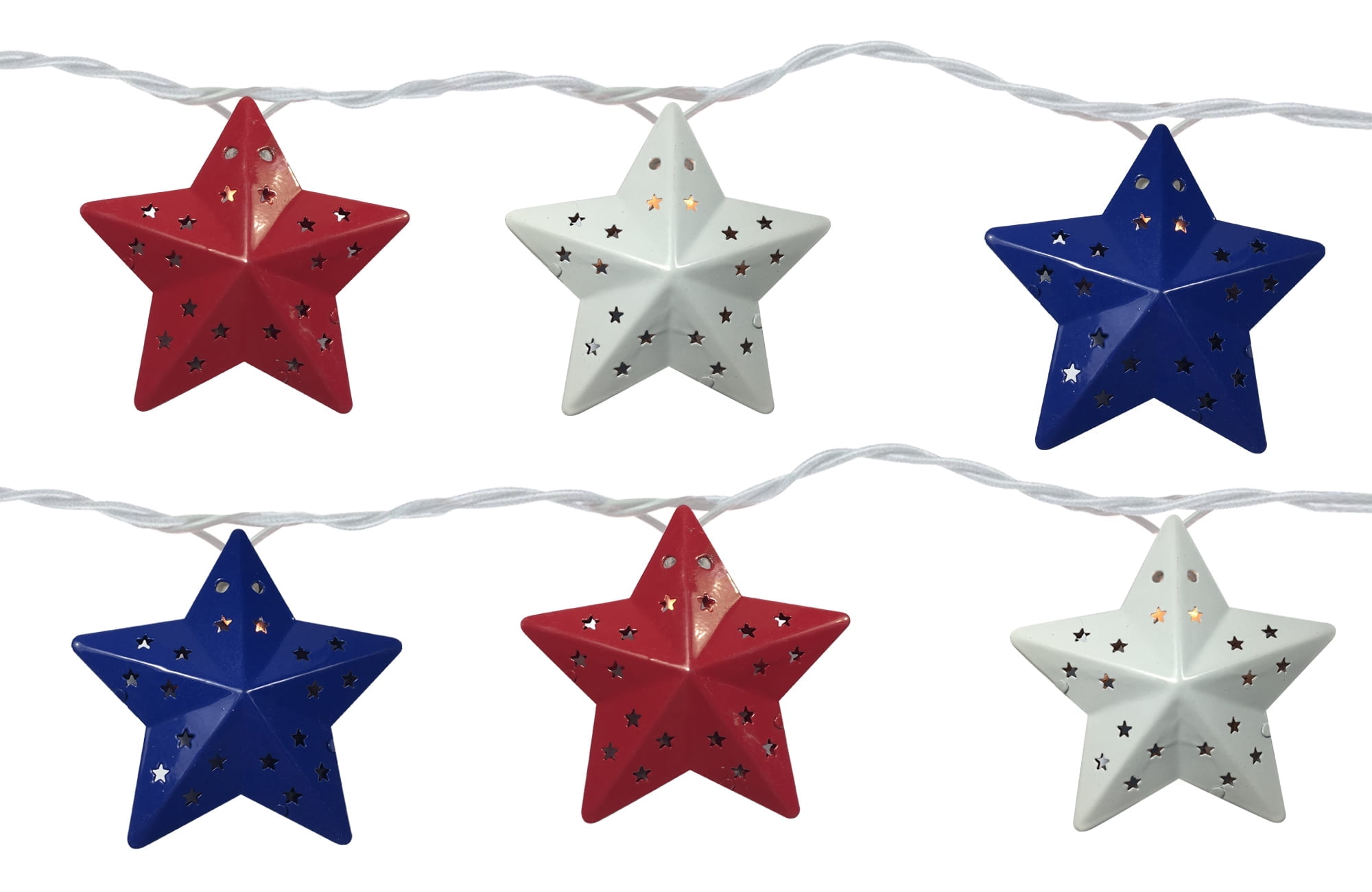 Brite Star 10 Lt Red/White/Blue Metal Star Lights, White Wire - Walmart.com