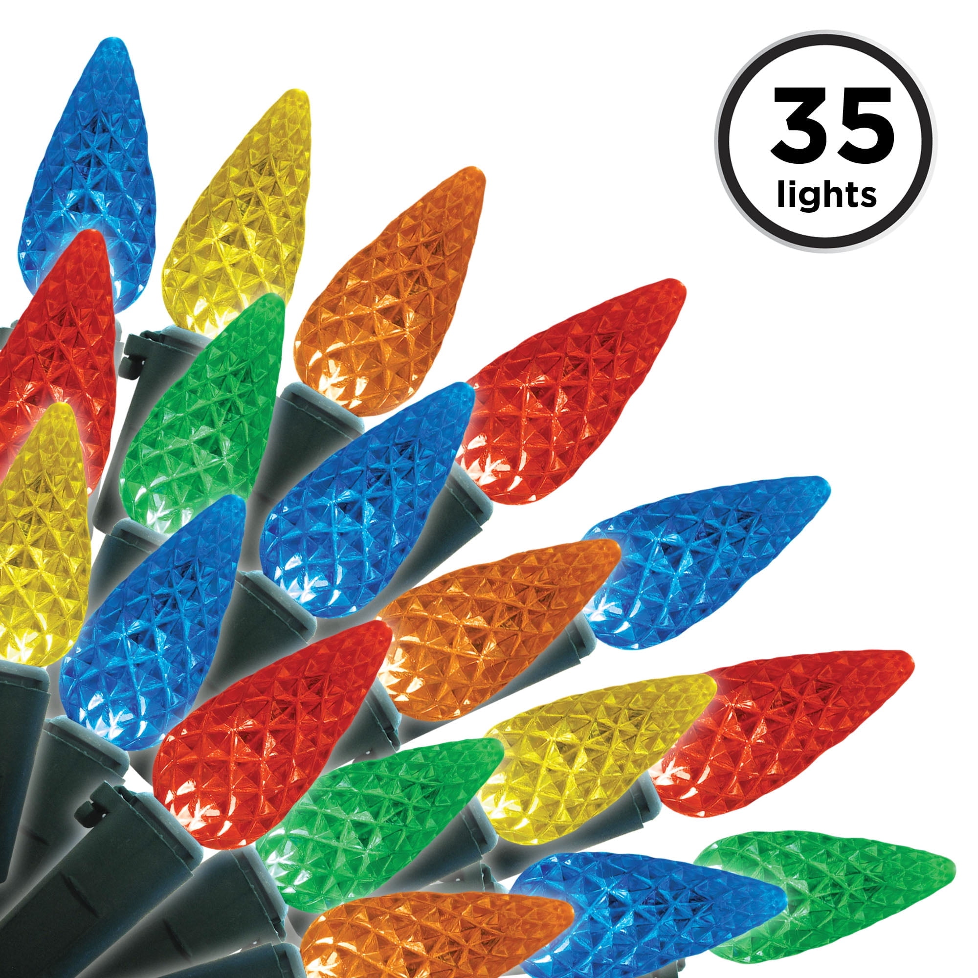 Brite Star Christmas 35Lt C6 Faceted LED Light Set, Multi-Color, Green ...
